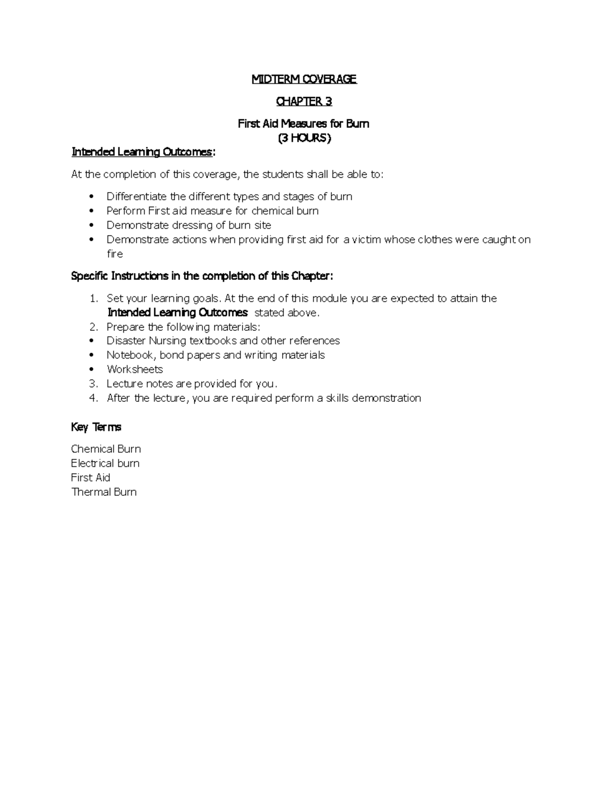 Chapter 3 first aid measures for burn - MIDTERM COVERAGE CHAPTER 3 ...