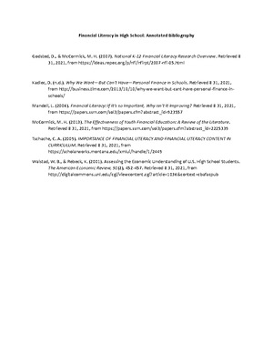 Annotated bibliography - Financial Literacy in High School: Annotated ...
