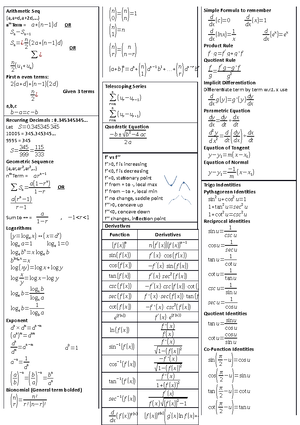Cheatsheet MA1301 - Summary Introductory Mathematics - MA1301 - Sphere ...