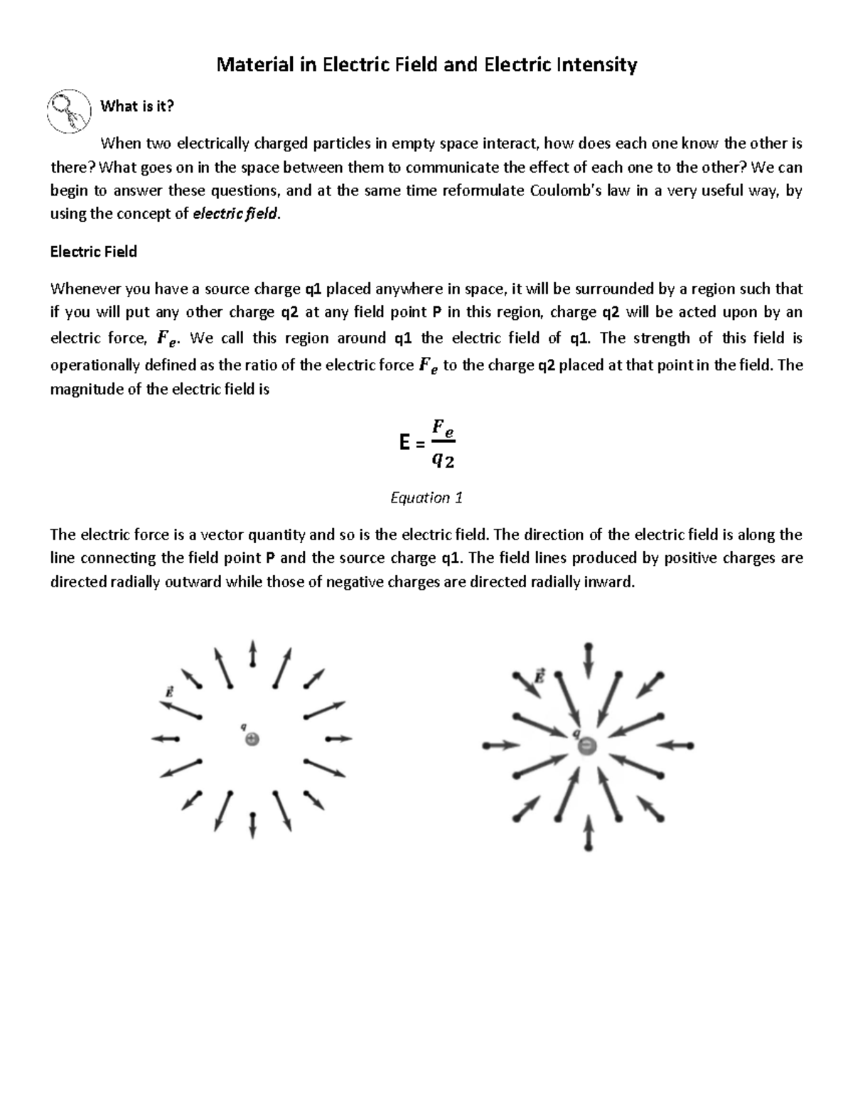 Material in Electric Field and Electric Intensity - Electric Field ...