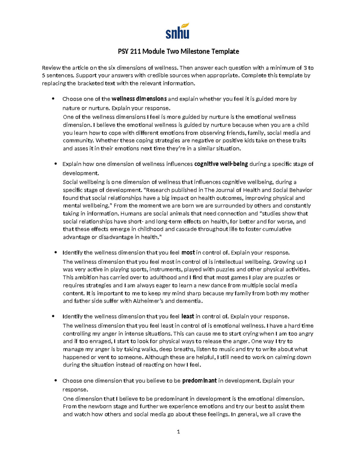 PSY 211 Module Two Milestone Template - PSY 211 Module Two Milestone ...