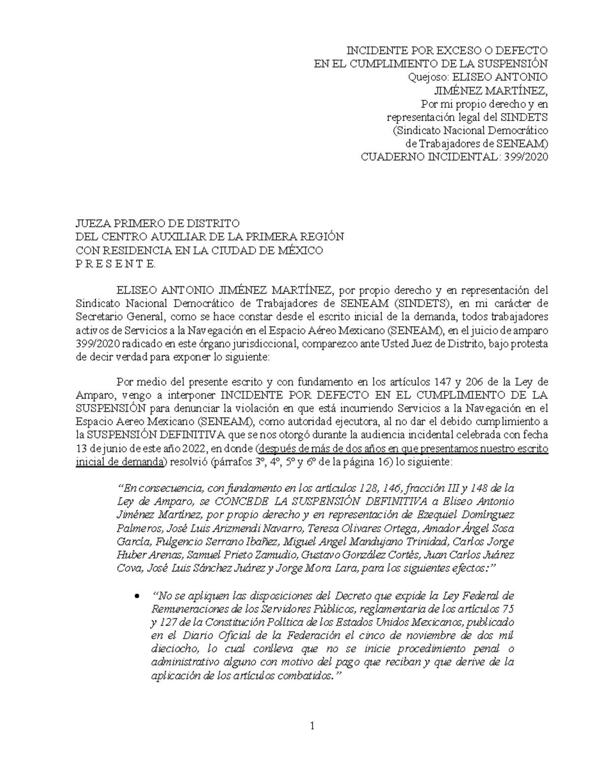 Incidente POR Exceso O Defecto - INCIDENTE POR EXCESO O DEFECTO EN EL CUMPLIMIENTO DE LA ...