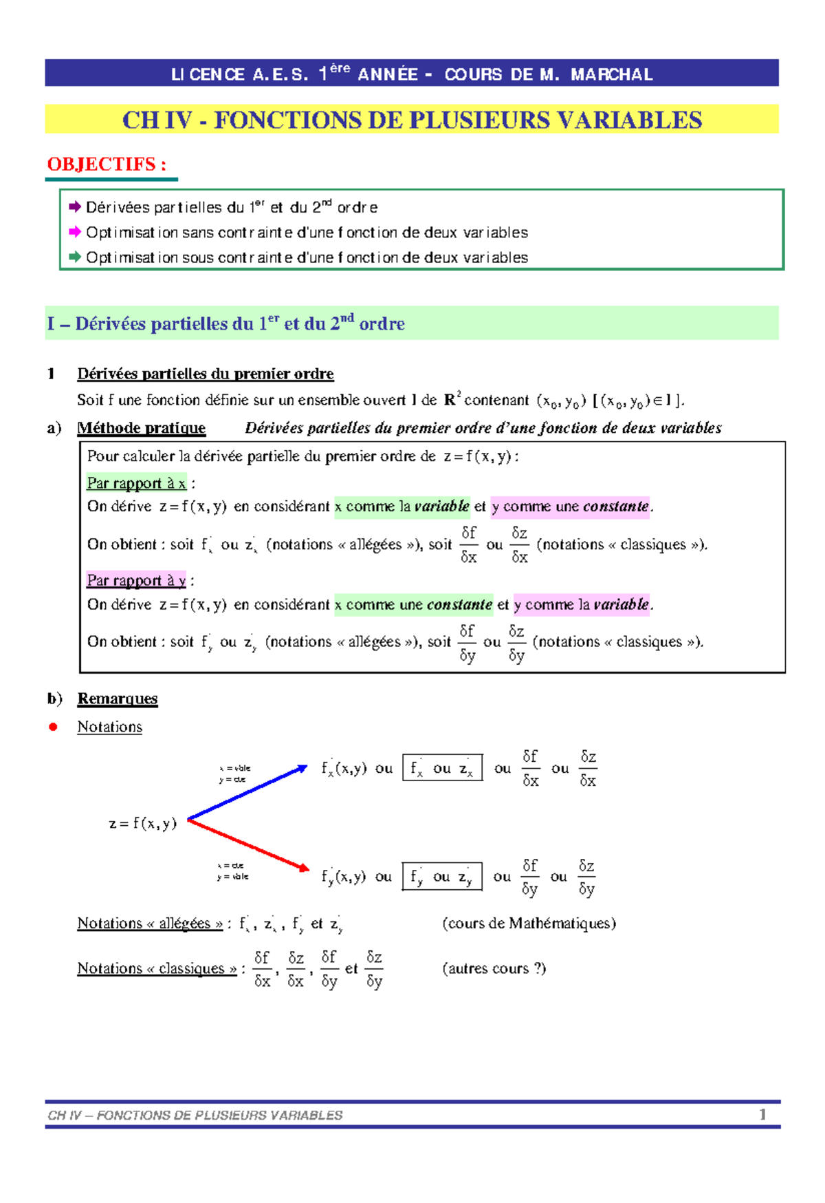 Fonctions de plusieurs variables - x = vble y = cte LI CEN CE A. E. S ...