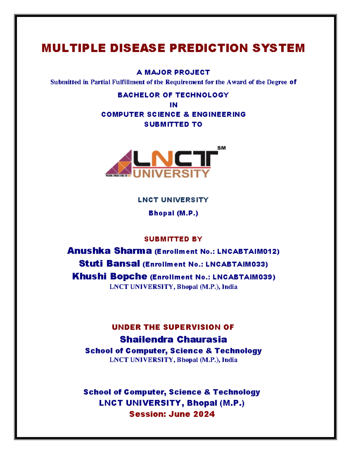 Multiple Disease Prediction System - MULTIPLE DISEASE PREDICTION SYSTEM ####### A MAJOR PROJECT ...
