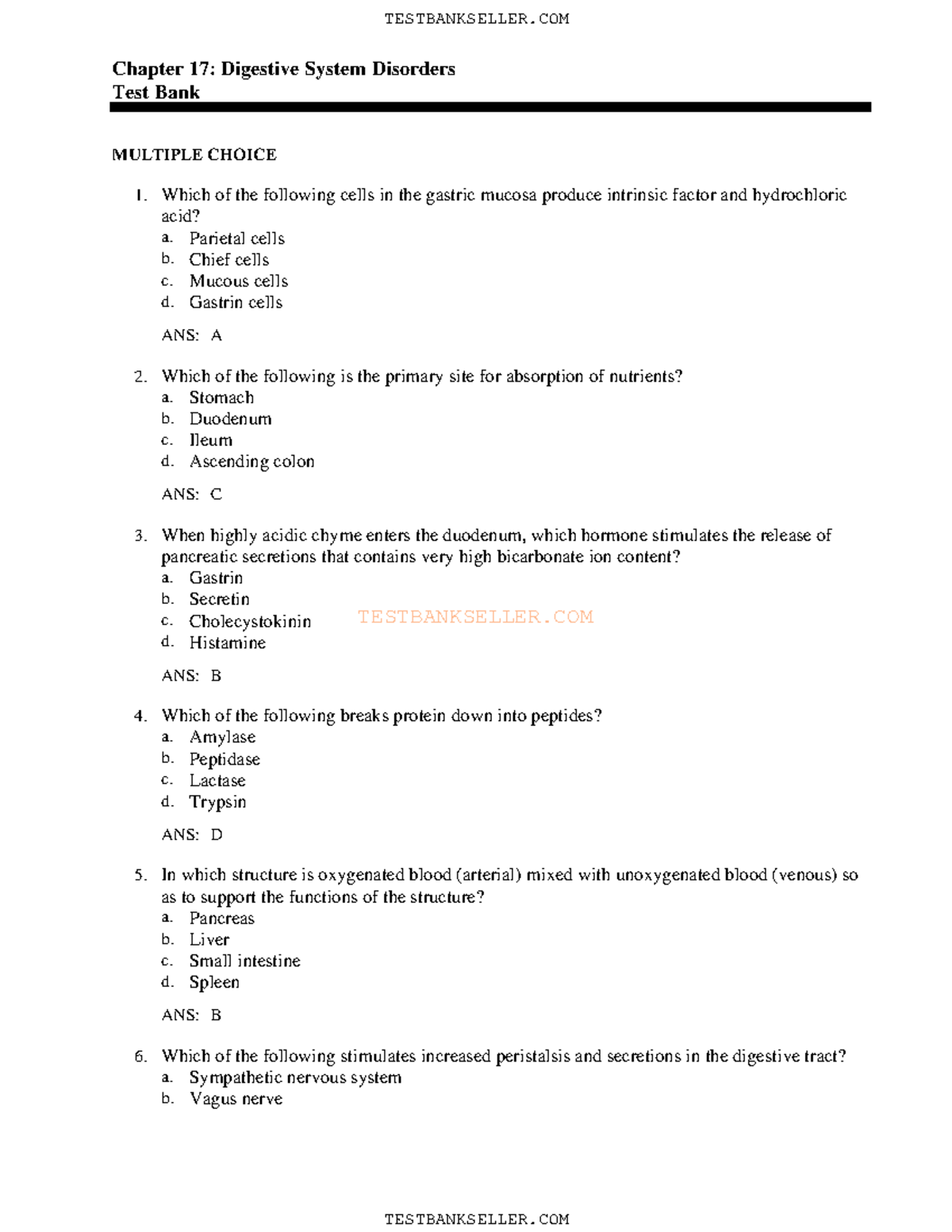 17 - med surg - TESTBANKSELLER Chapter 17: Digestive System Disorders ...
