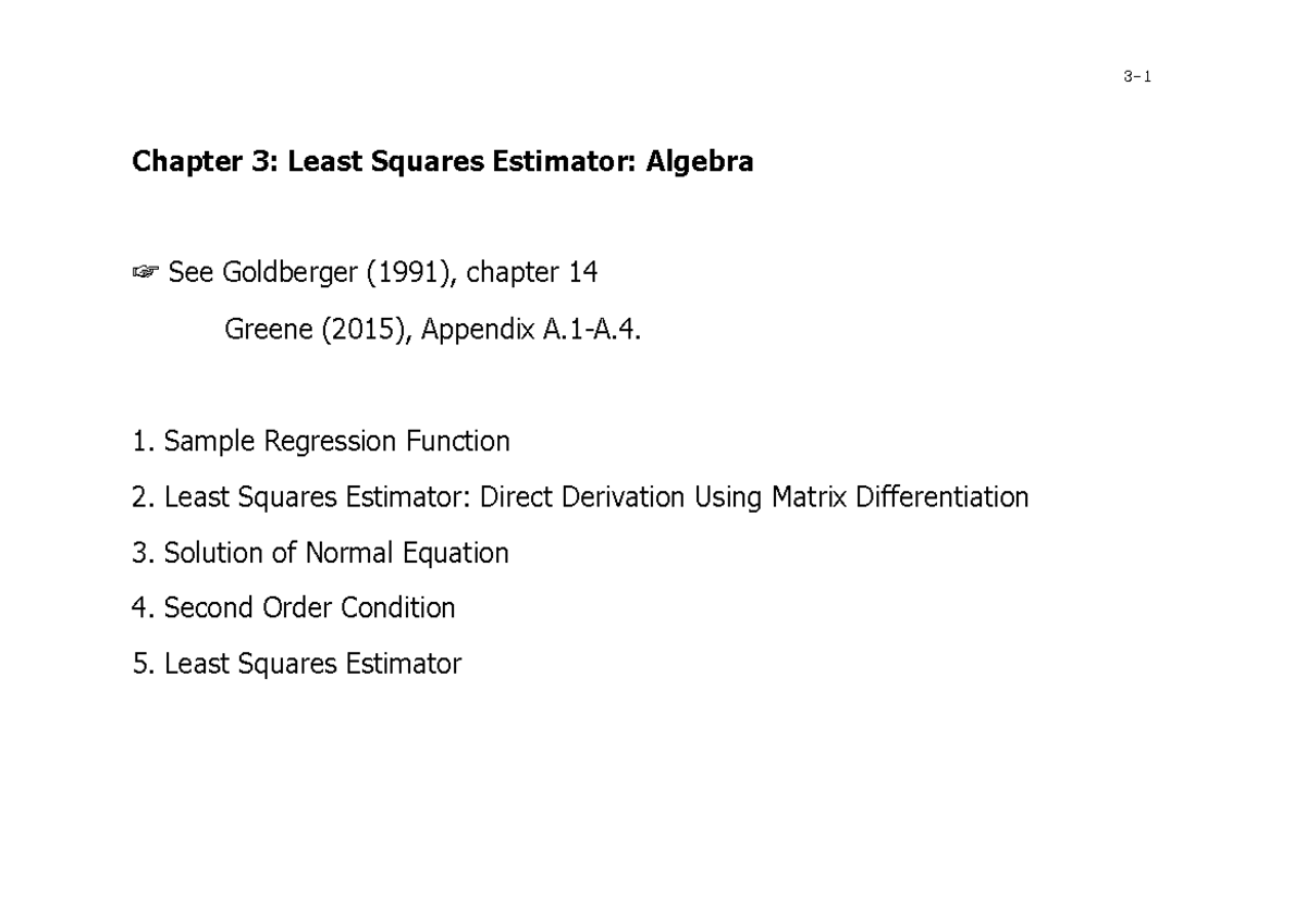 Note 3 Least Squares Estimator Algebra(class) - Chapter 3: Least ...