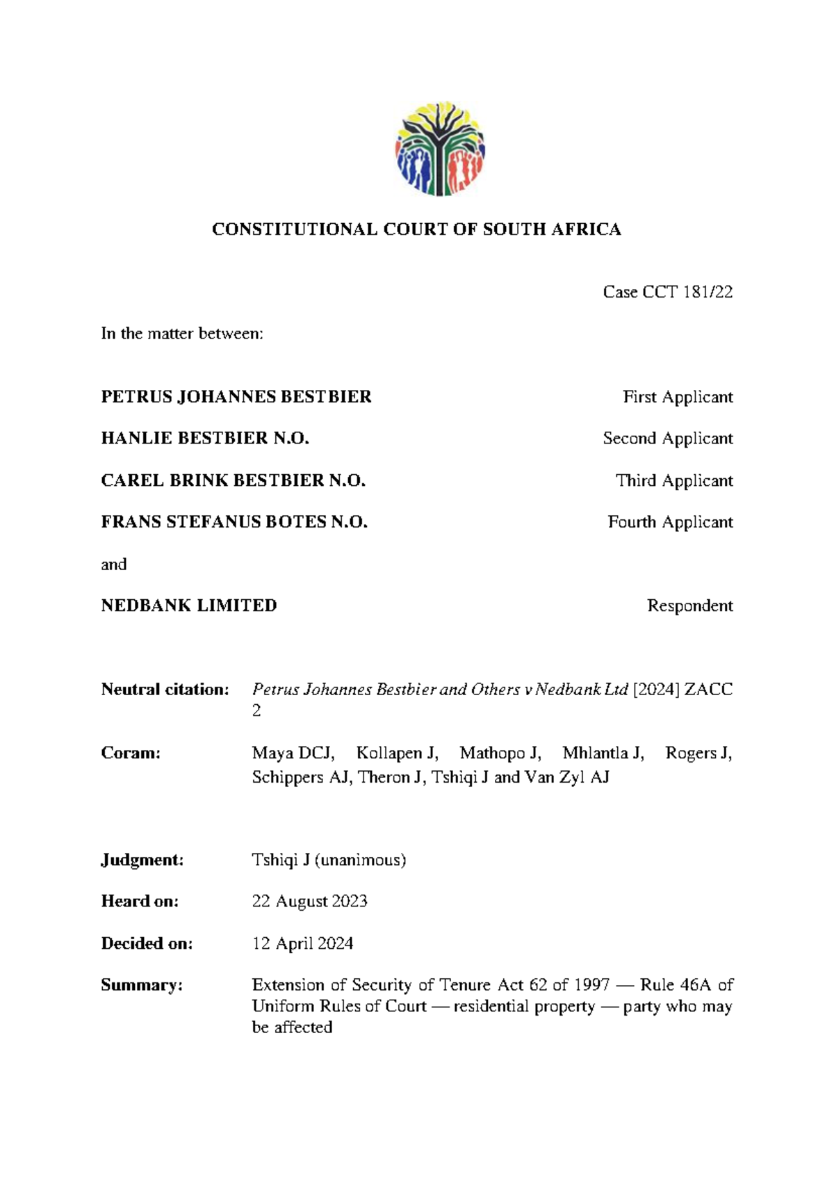 2 - Recent Constitutional Court case - CONSTITUTIONAL COURT OF SOUTH ...