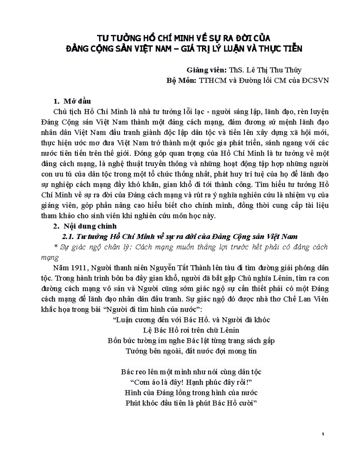 Bai doc chuong 4 - Tthcm ve dang cach mang - T Ư T ƯỞNG H Ồ CHÍ MINH V Ề S Ự RA Đ ỜI C ỦA Đ ẢNG ...