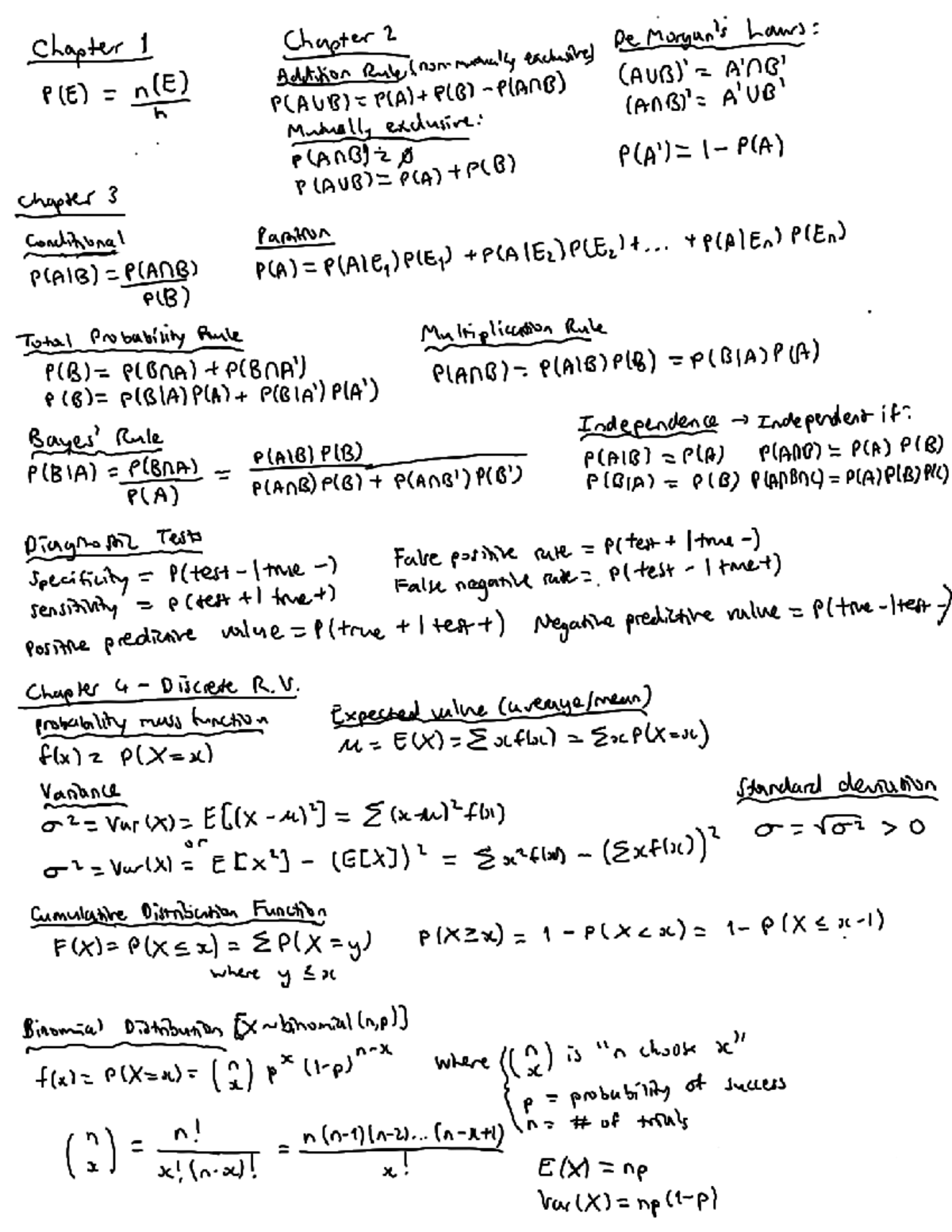 Biostats midterm 1 formulas - MAT2379 - Studocu