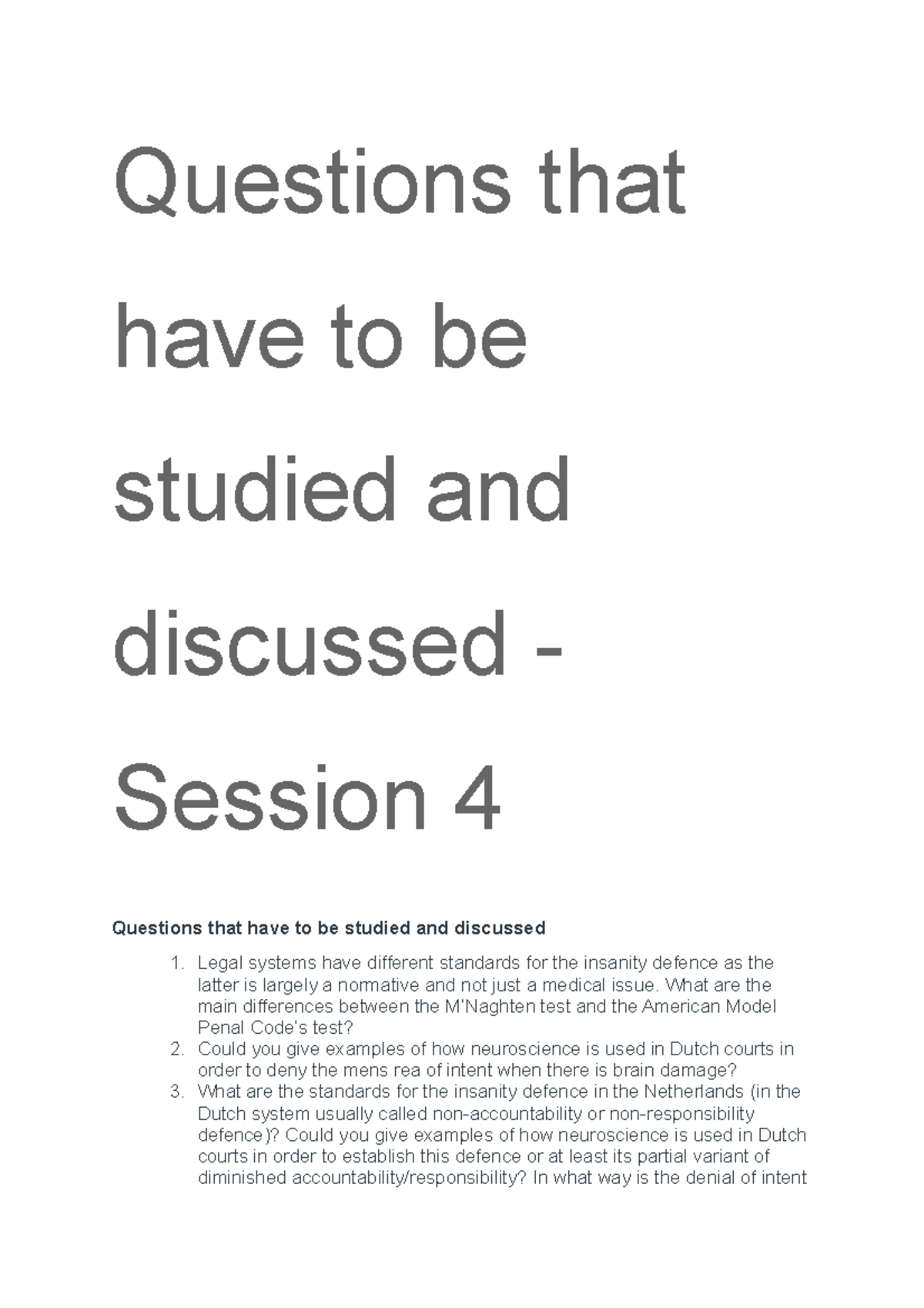 Questions that have to be studied and discussed - Session 4 - Questions ...