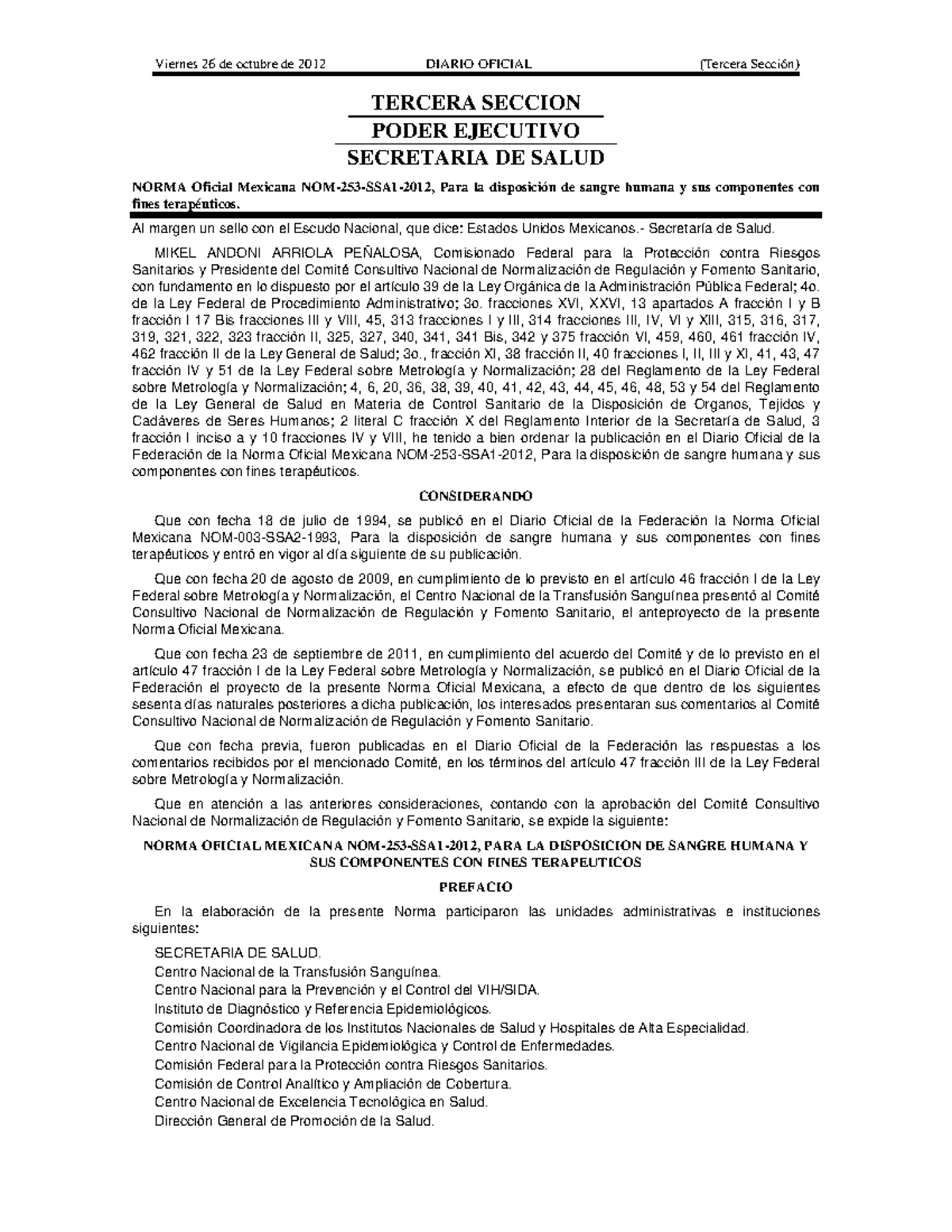 NOM 253 SSA1 2012 - NORMA OFICIAL MEXICANA NOM-253-SSA1-2012, PARA LA ...