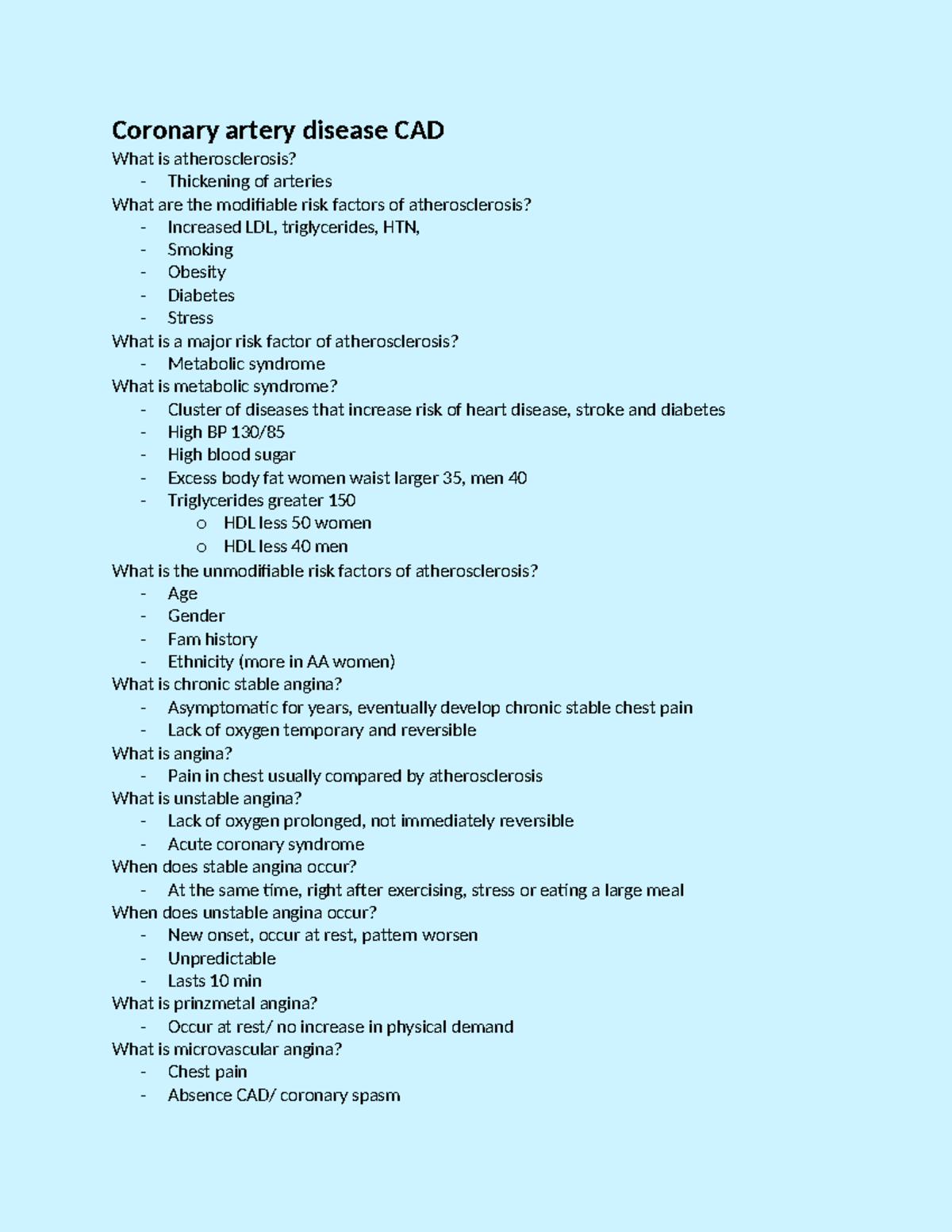 CAD - note - Coronary artery disease CAD What is atherosclerosis ...