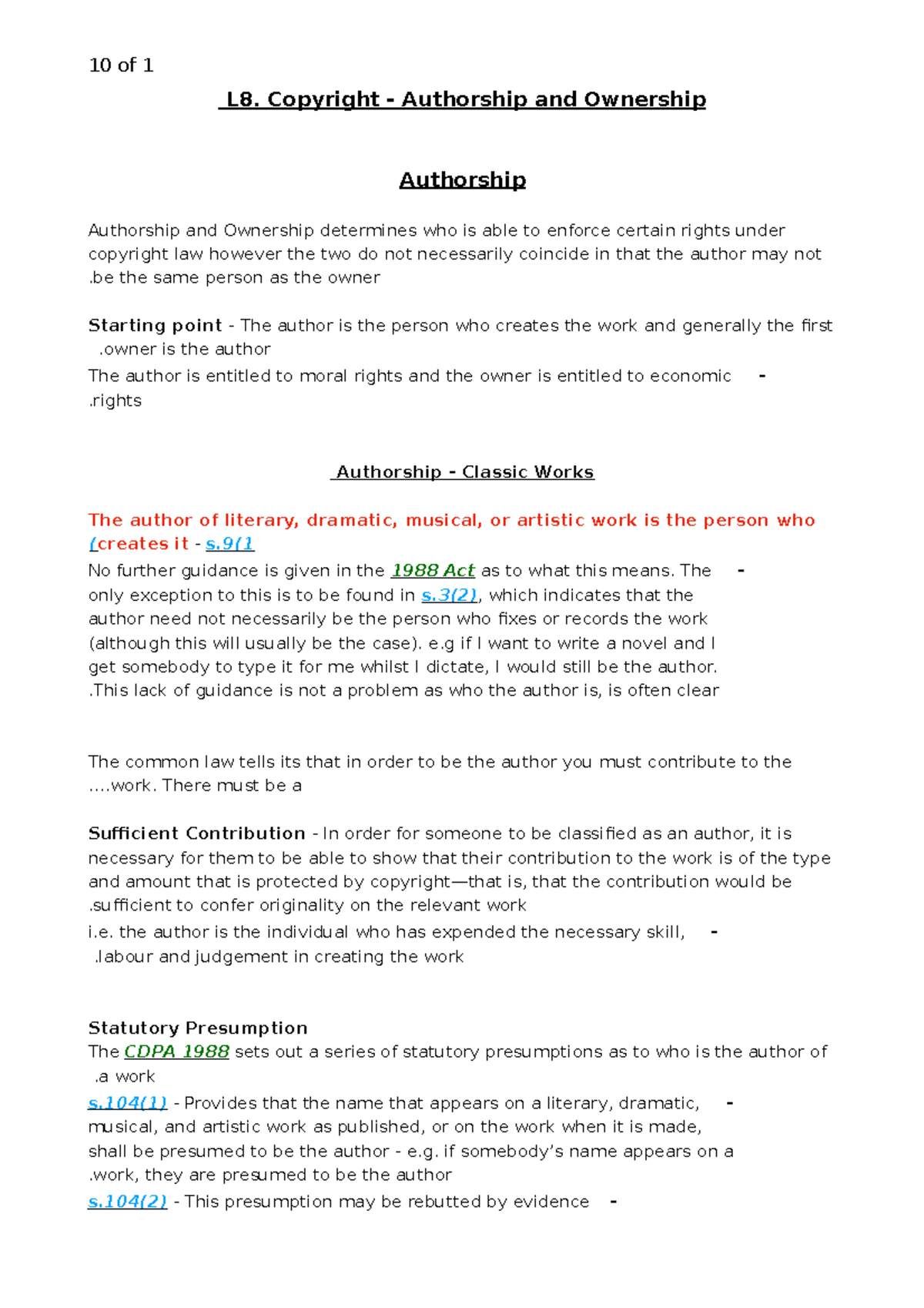 L8. Copyright - Authorship and Ownership - L8. Copyright - Authorship ...