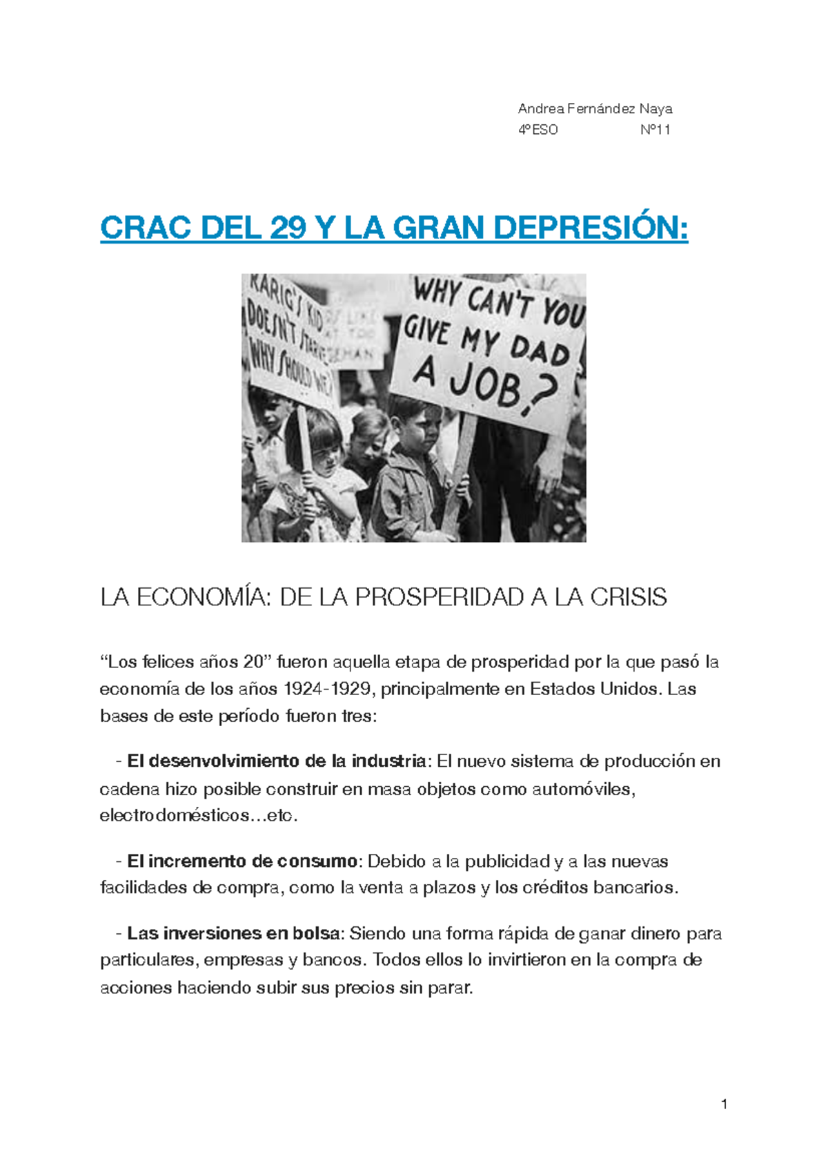 EL CRAC DE 29 Y LA GRAN DepresióN - Andrea Fernández Naya 4ºESO Nº CRAC ...