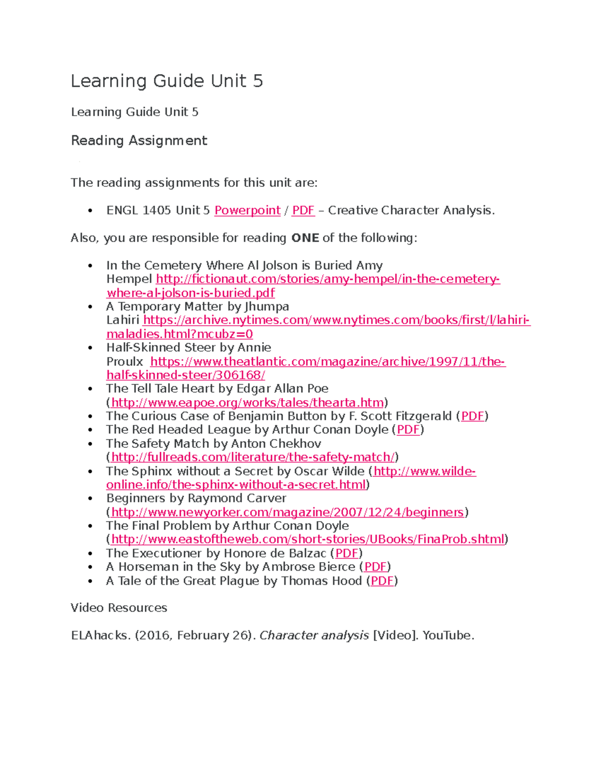 Learning Guide Unit 5 - Also, you are responsible for reading ONE of the following: In the - Studocu