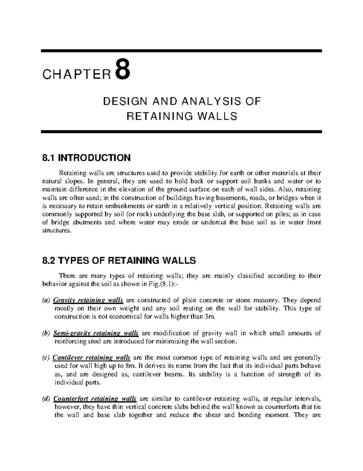 Ch8-Retaining-walls - Diploma note - CHAPTER 8 DESIGN AND ANALYSIS OF ...