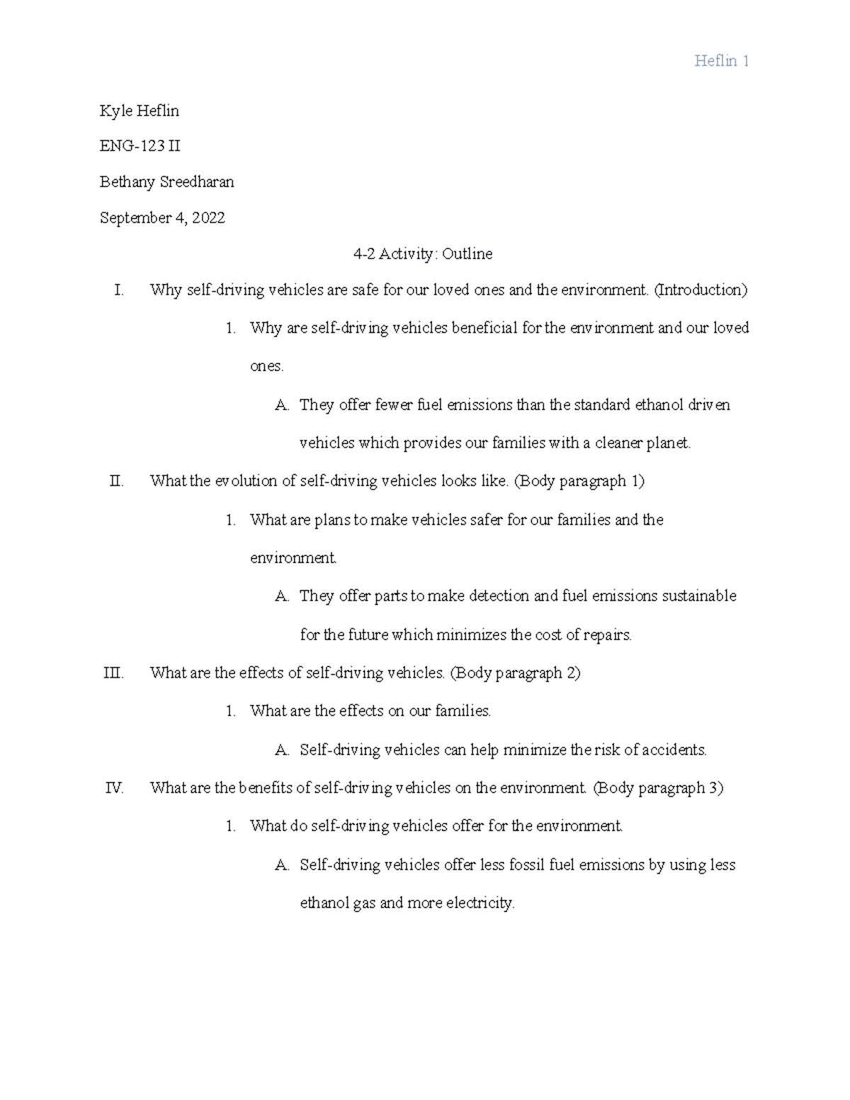 4-2 Activity Outline - Heflin 1 Kyle Heflin ENG-123 II Bethany ...