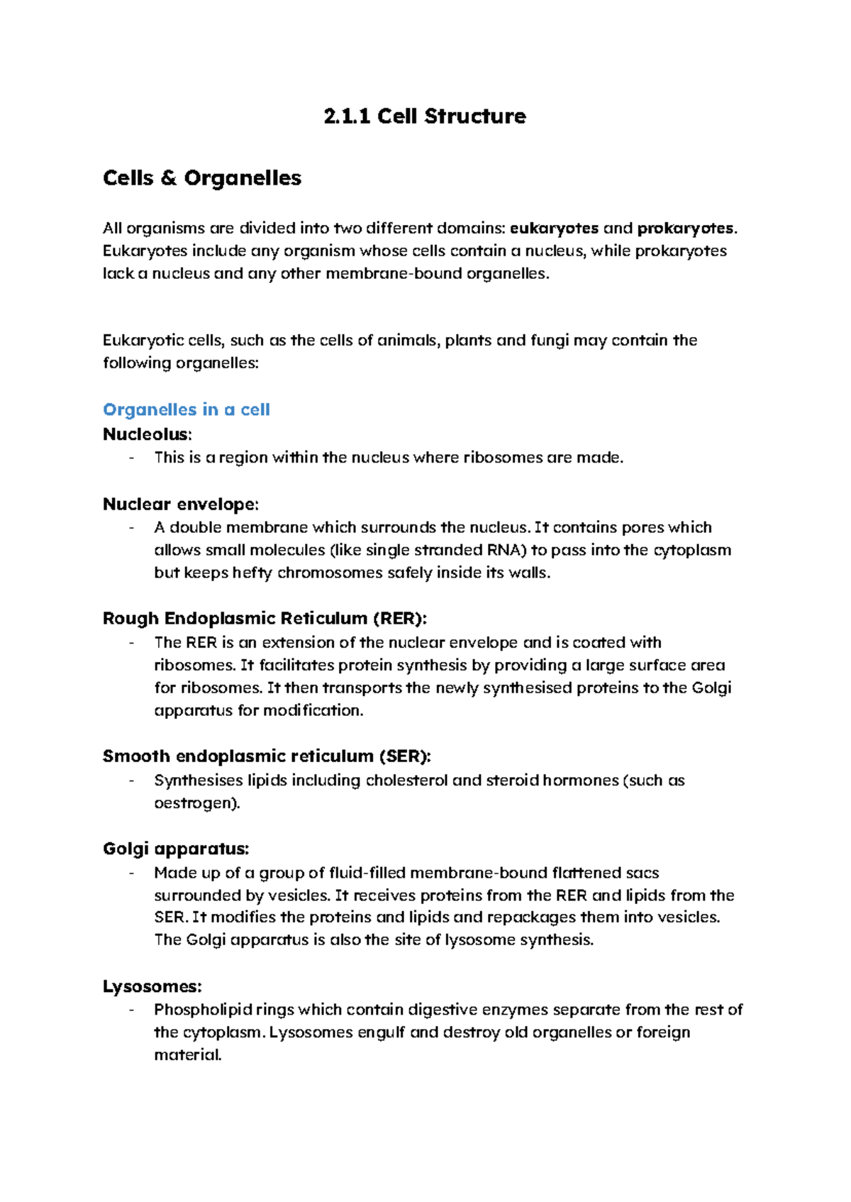 Module 2 Foundations in Biology - 2. 1. 1 Cell Structure Cells ...