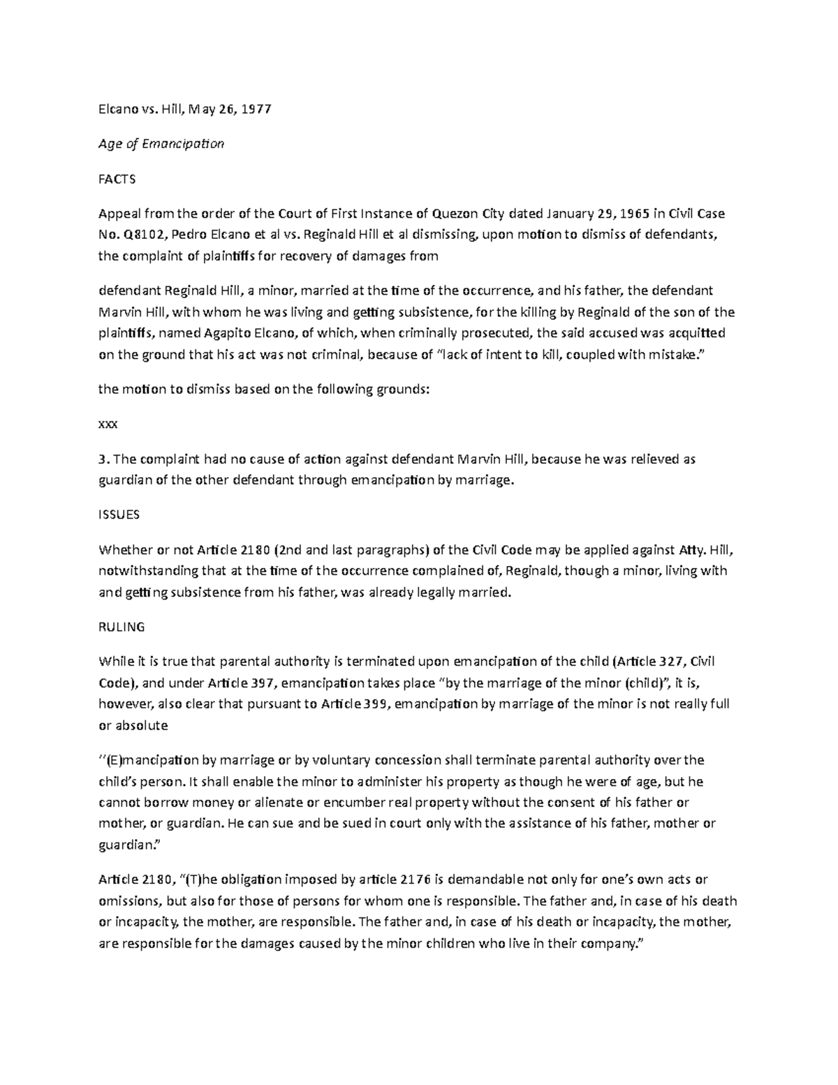Addl cases digests in Oblicon - Elcano vs. Hill, May 26, 1977 Age of ...