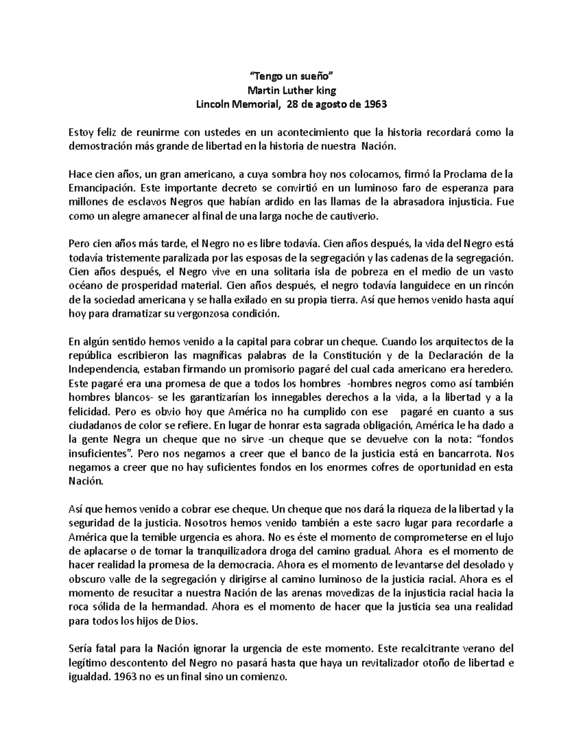 Luther King M - Tengo un sueño - “Tengo un sueño” Martin Luther king ...