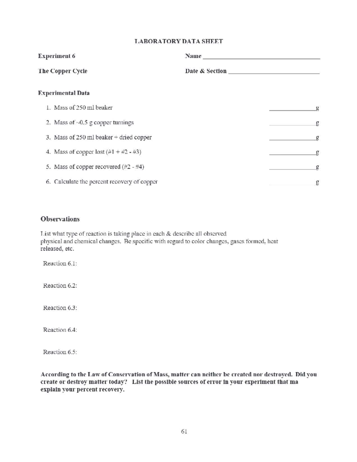 Data Sheet #6 - CHEM 1111 - Studocu