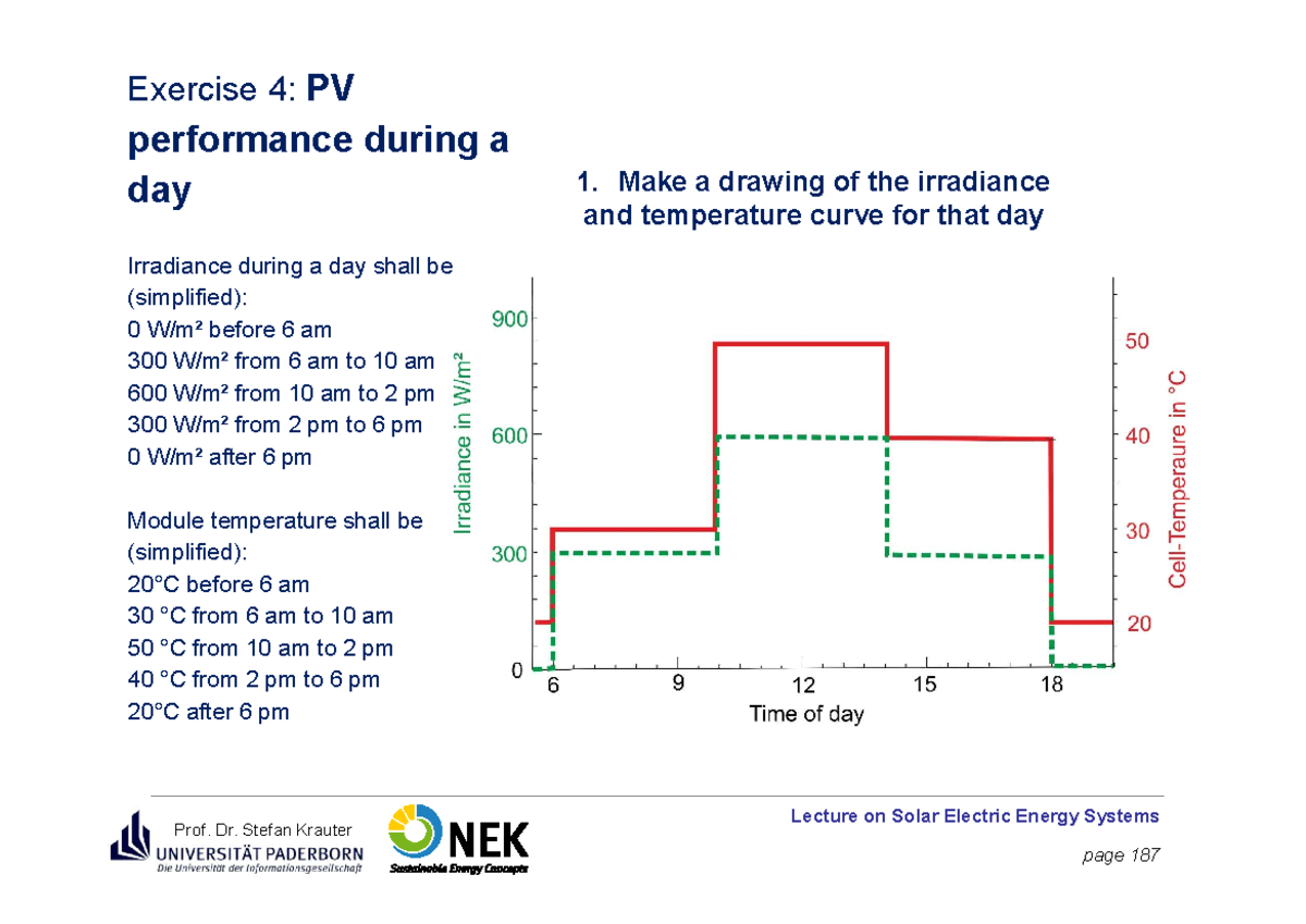 Exercise 04 - Prof. Dr. Stefan Krauter Lecture on Solar Electric Energy ...