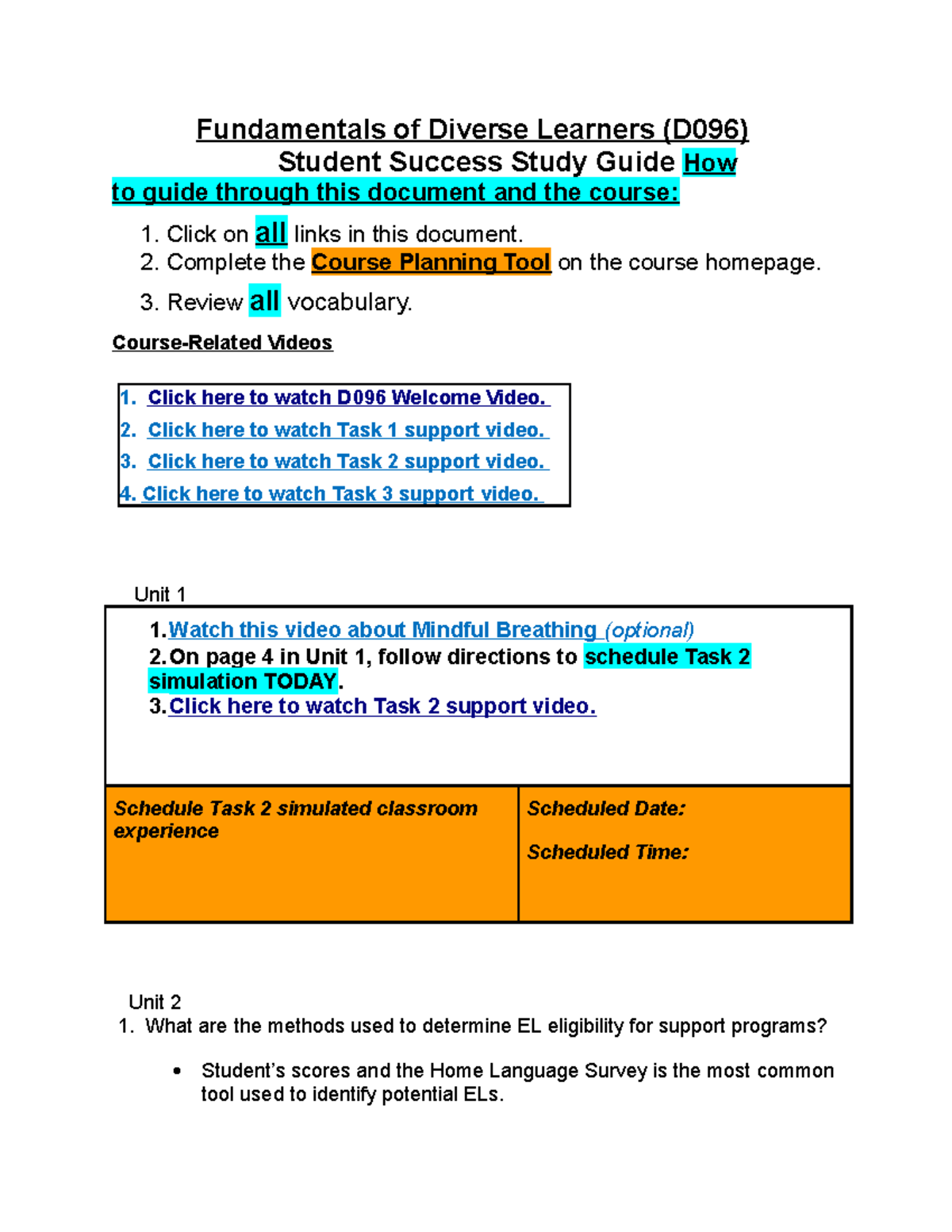 D096 Student Success Study Guide Completed - Fundamentals of Diverse Learners (D096) Student ...