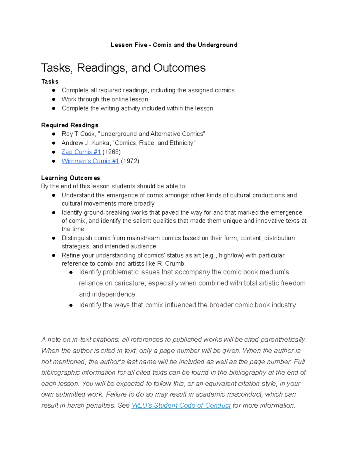 Lesson Five - Comix and the Underground - KS205 - WLU - Studocu