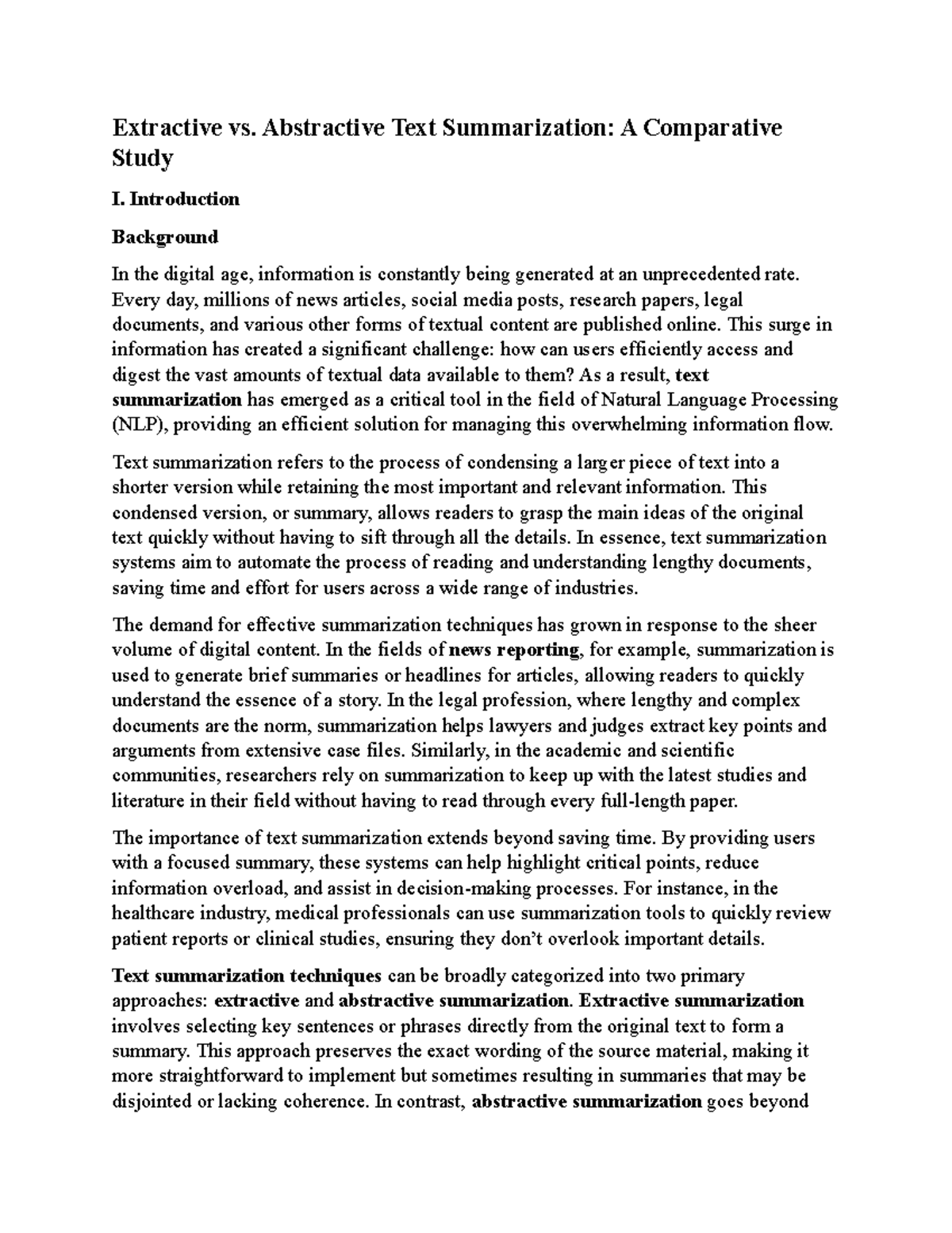 Report - hay - Extractive vs. Abstractive Text Summarization: A ...