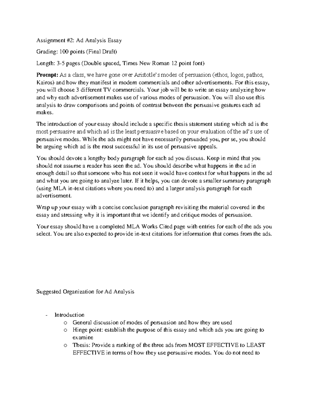 Ad Analysis Essay 1102 - document - Assignment #2: Ad Analysis Essay ...