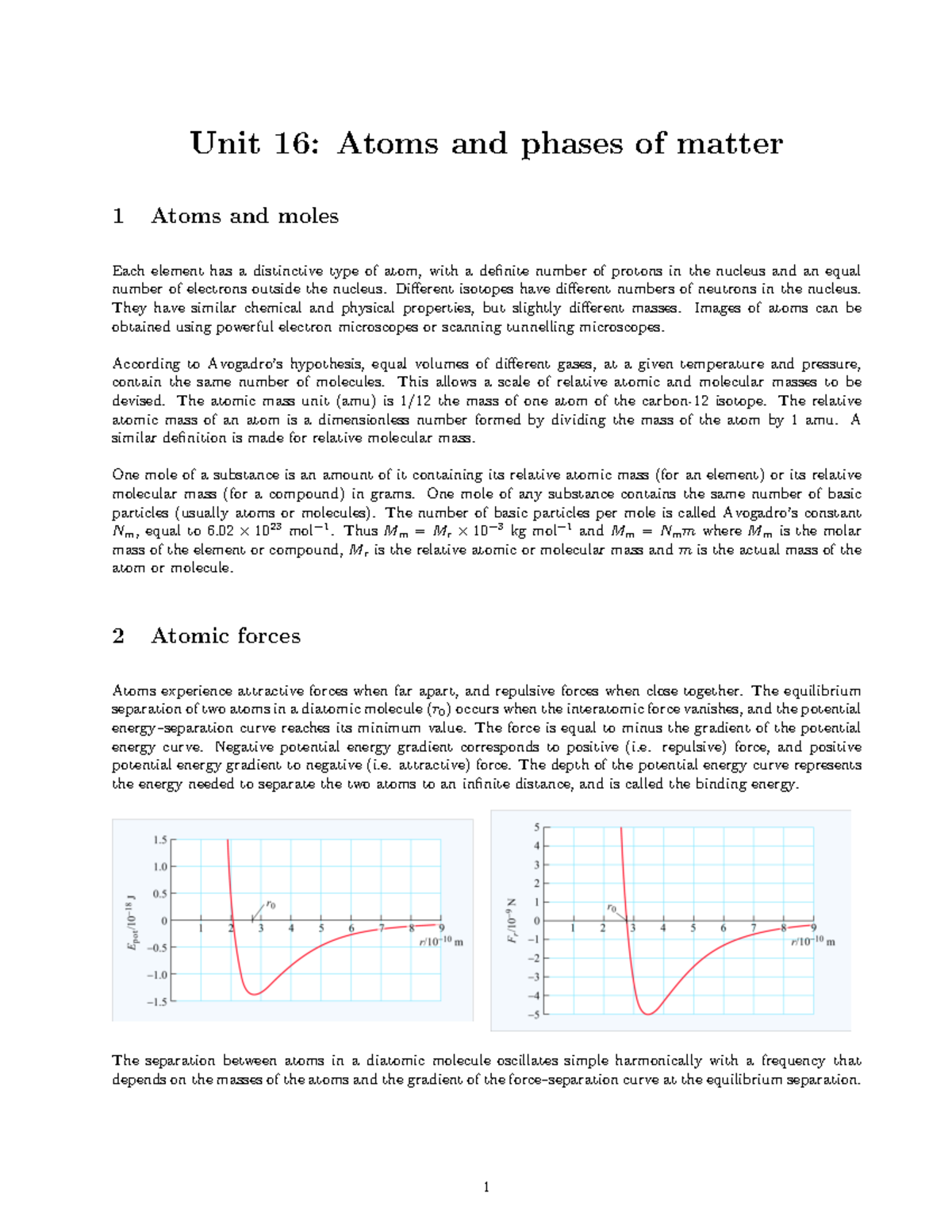 Unit16-summary - Summary of OU S217 Unit 16 - Unit 16: Atoms and phases ...