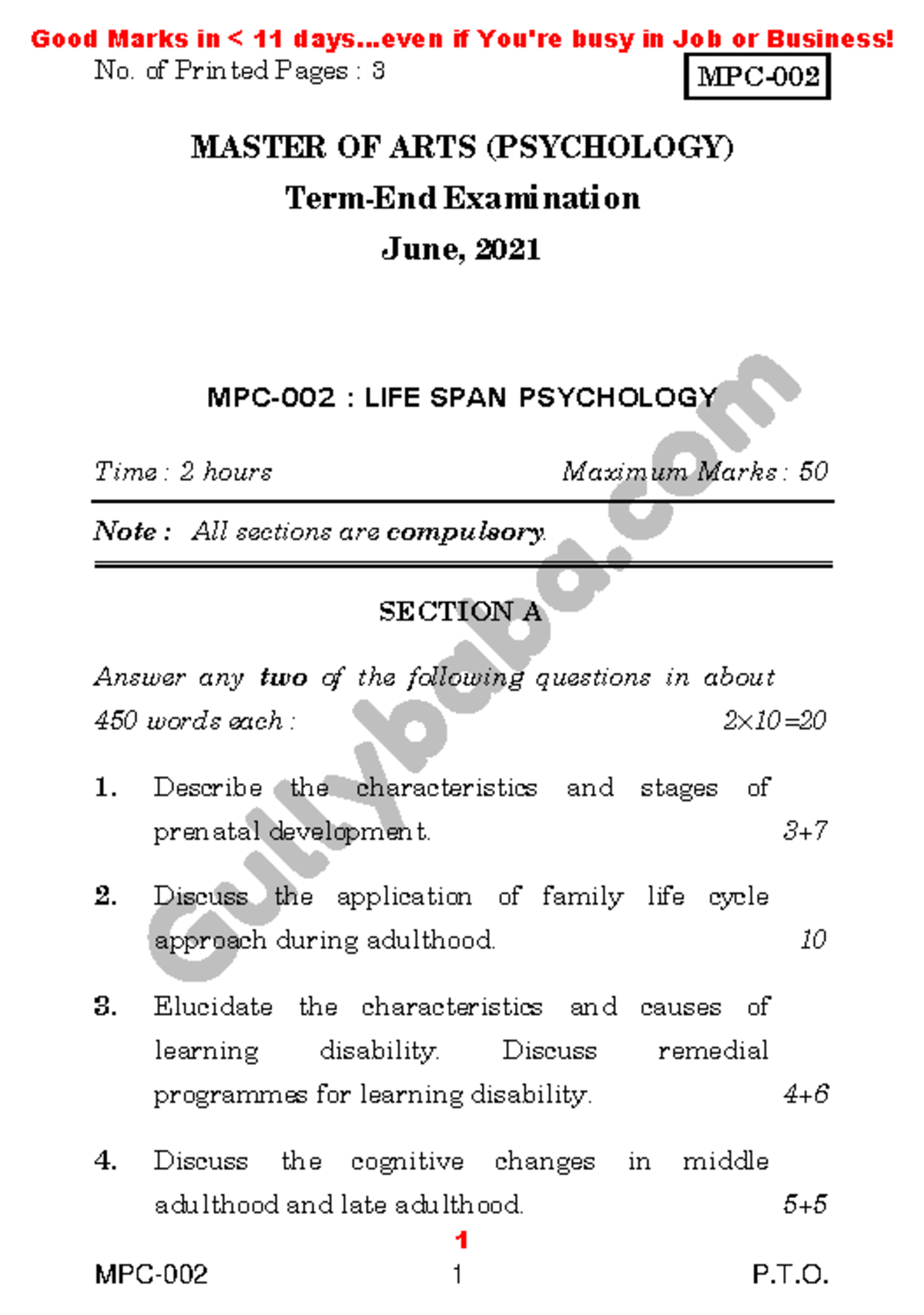 MA MPA 02 English June 2021 - MPC-002 1 P.T. MPC- MASTER OF ARTS (PSYCHOLOGY) Term-End ...