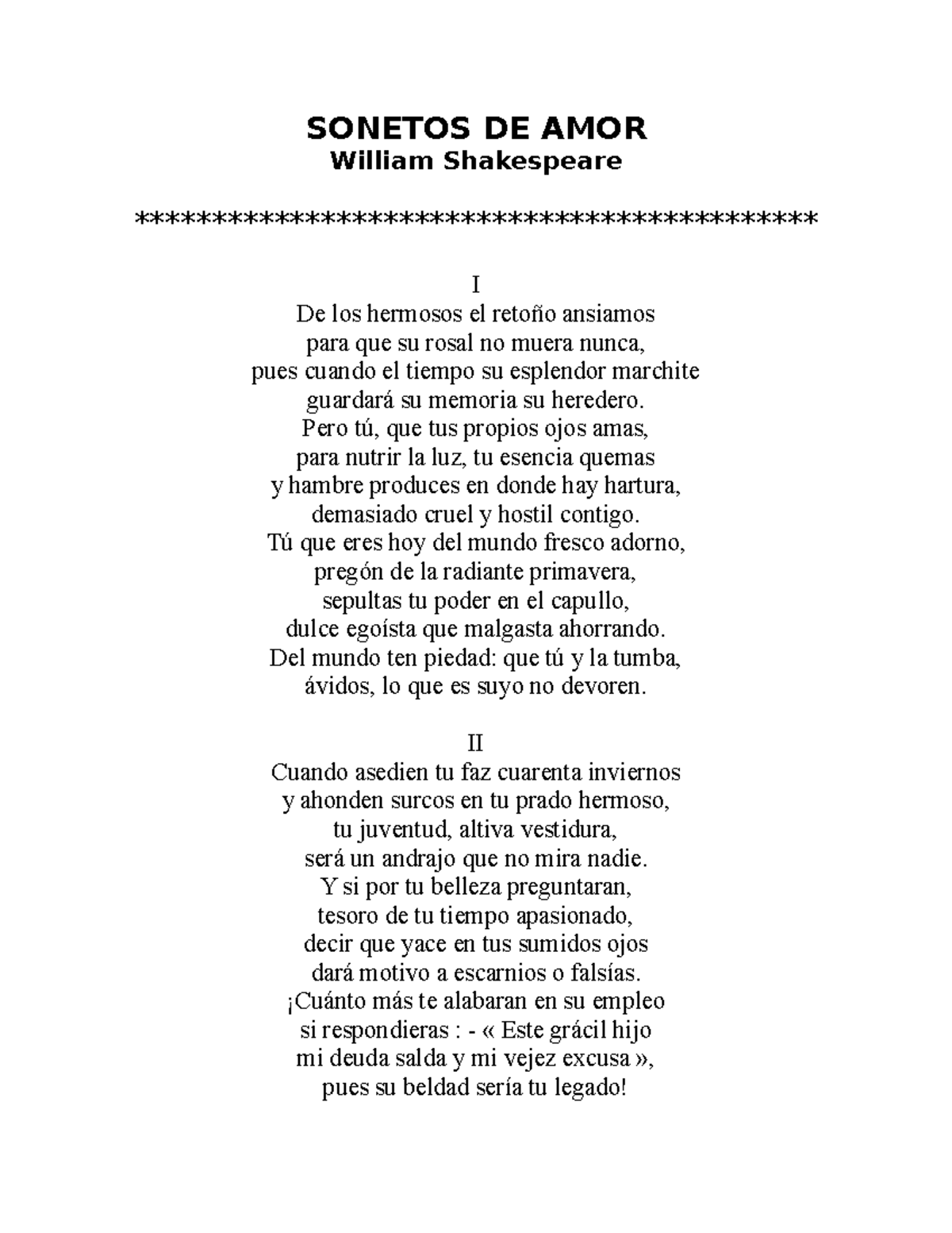 William Shakespeare - Sonetos de amor - SONETOS DE AMOR William ...