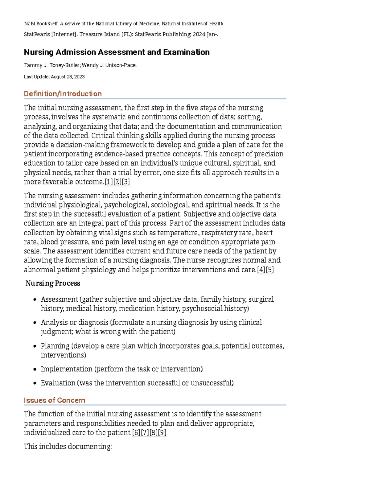 Nursing Admission Assessment and Examination - Stat Pearls - NCBI ...