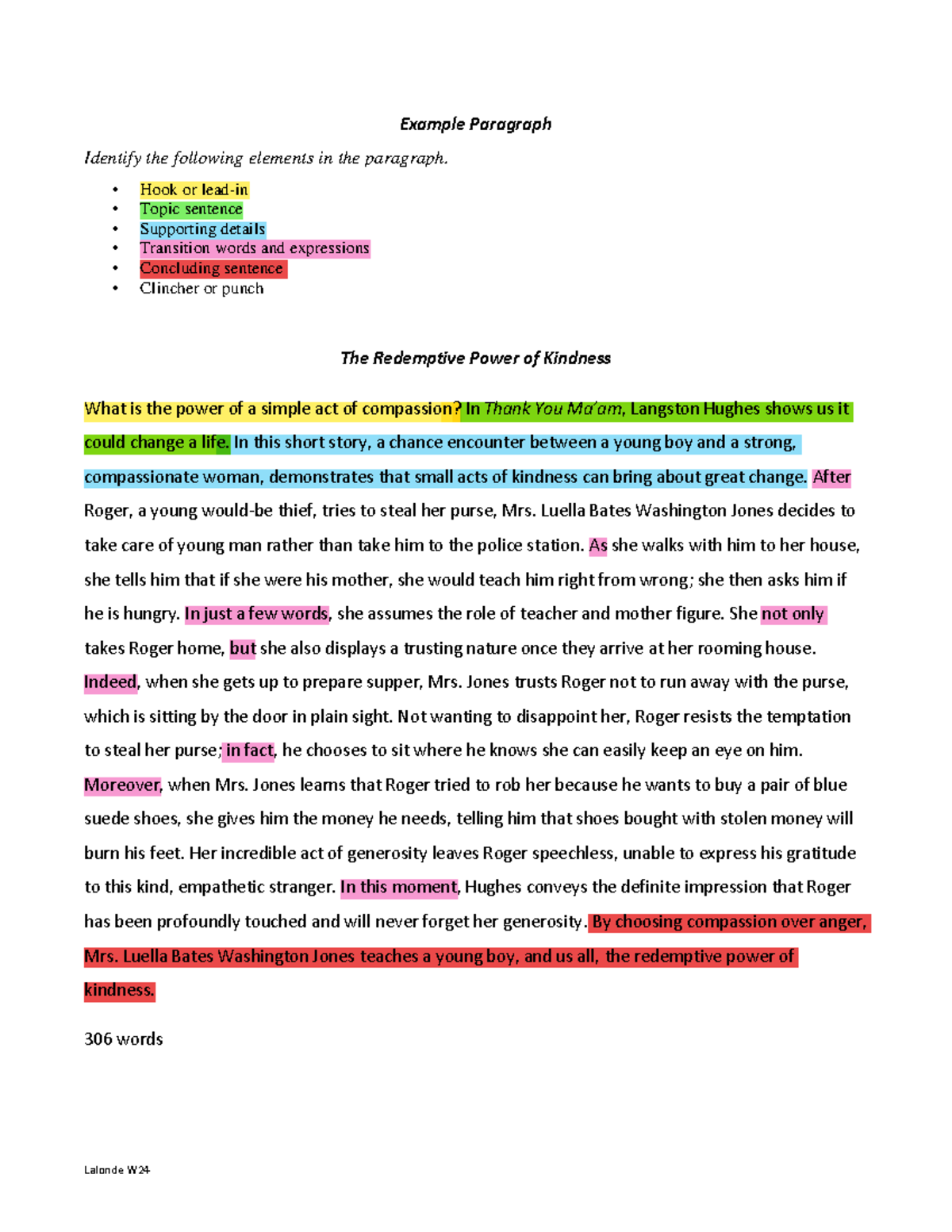 Paragraph example Ad 2 W24 - Lalonde W Example Paragraph Identify the ...