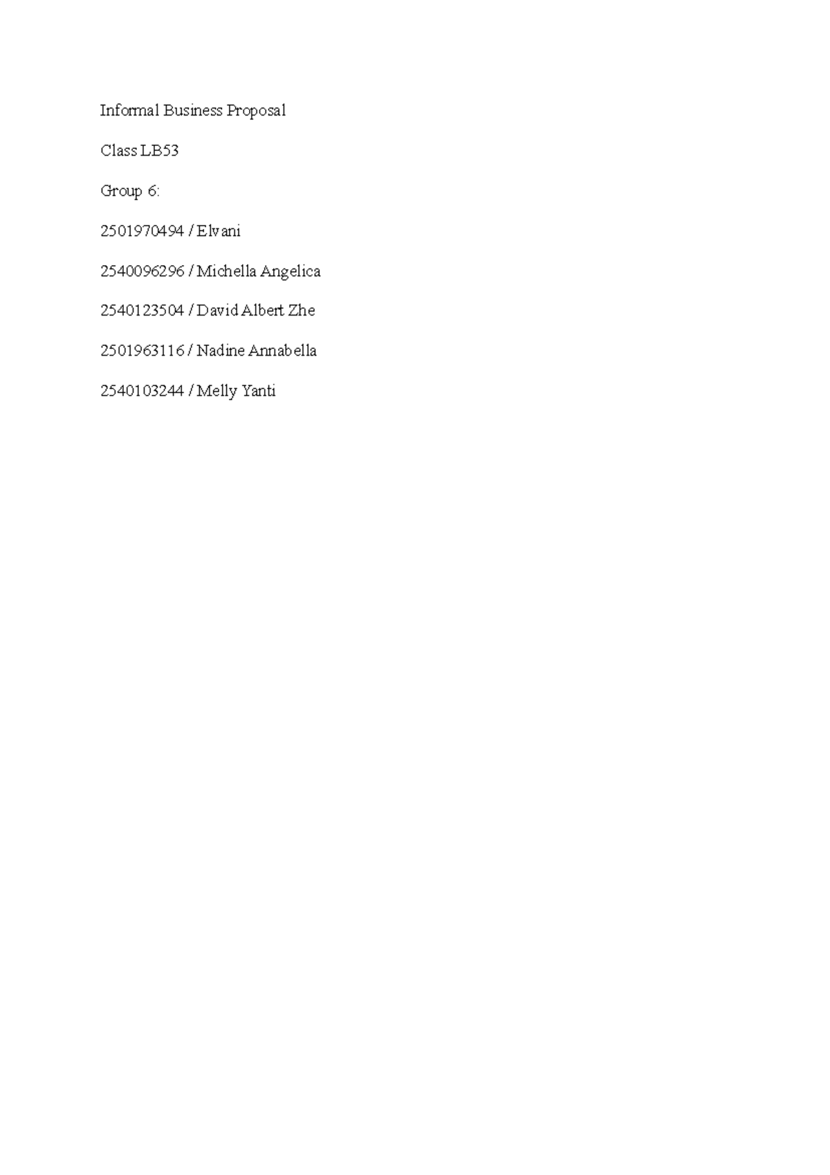 Group 6 - Informal Business Proposal - Informal Business Proposal Class ...