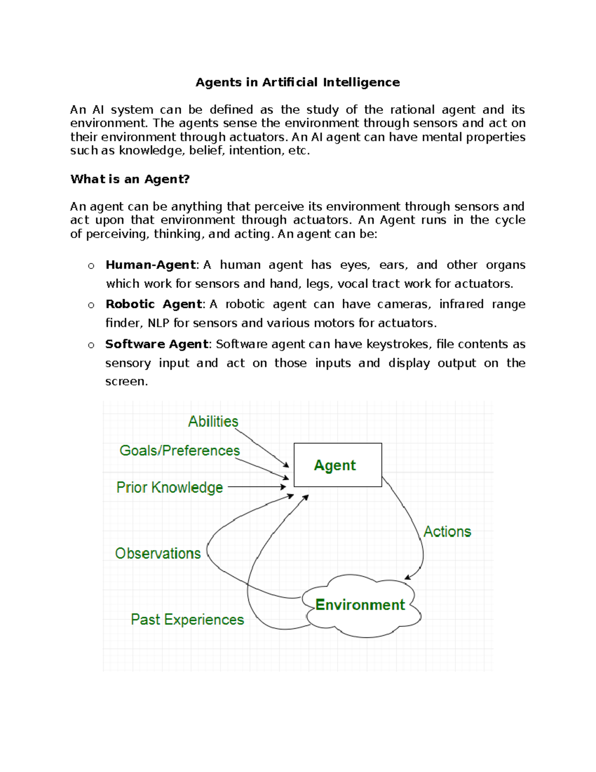 Agents in AI - Agents in Artificial Intelligence An AI system can be ...