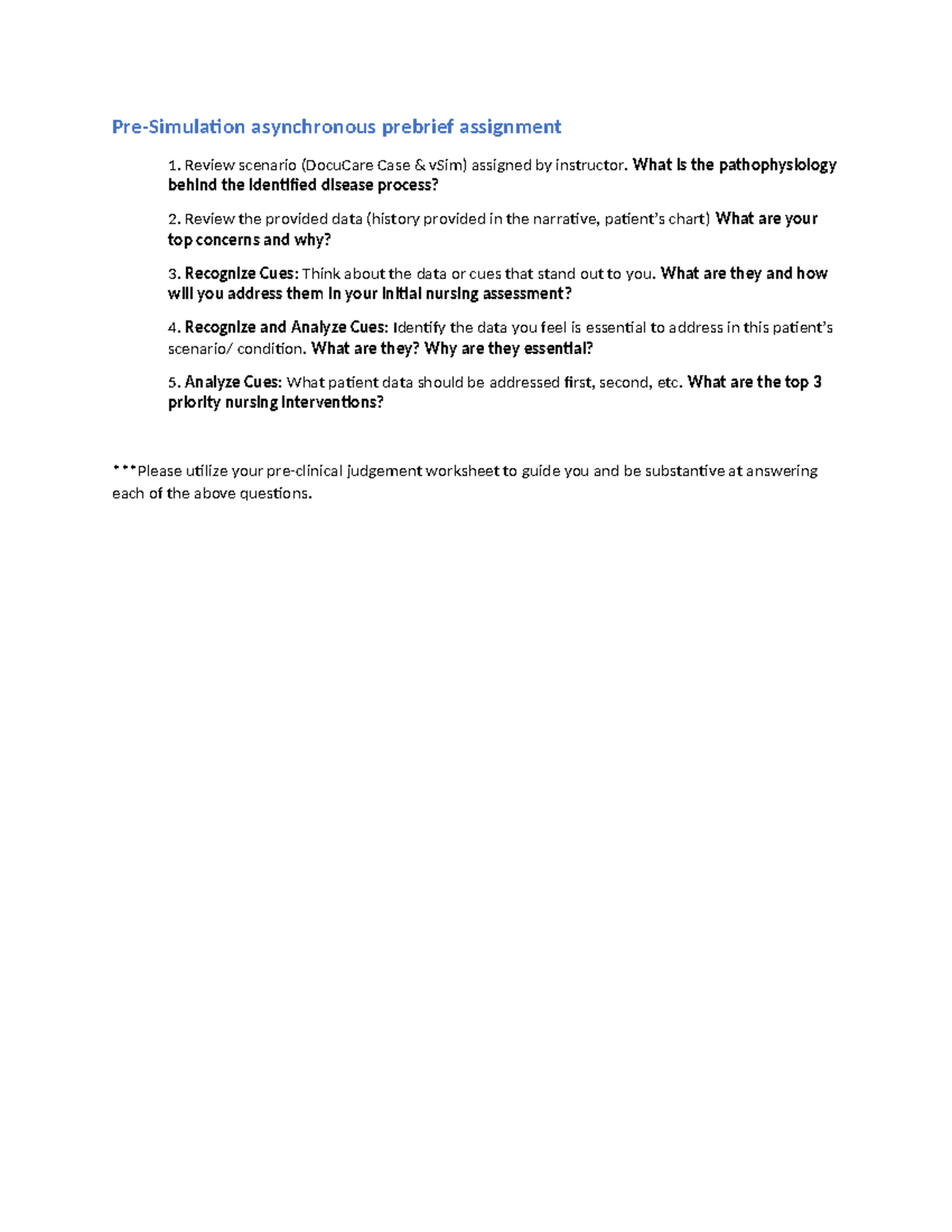 Asynchronous Pre Brief Assignment Pre Simulation Asynchronous Prebrief Assignment Review