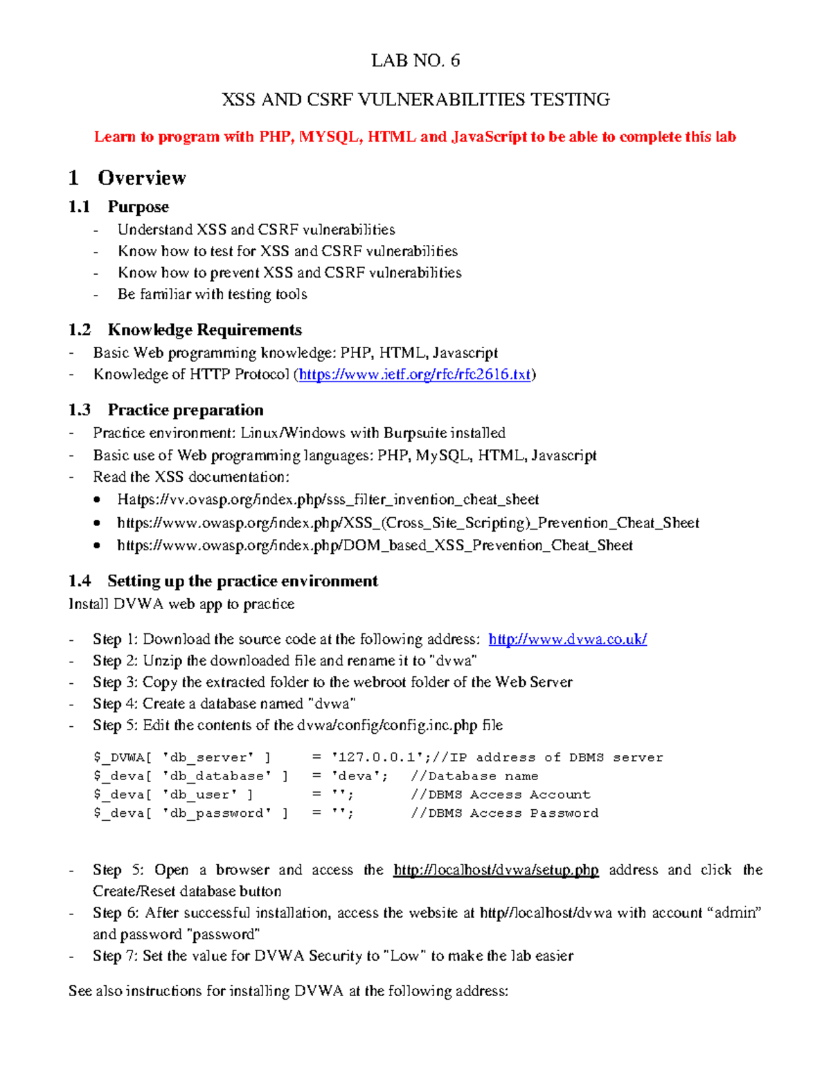 Lab06-Instruction - Chương 6 tài liệu thực hành Network Security - LAB NO. 6 XSS AND CSRF - Studocu