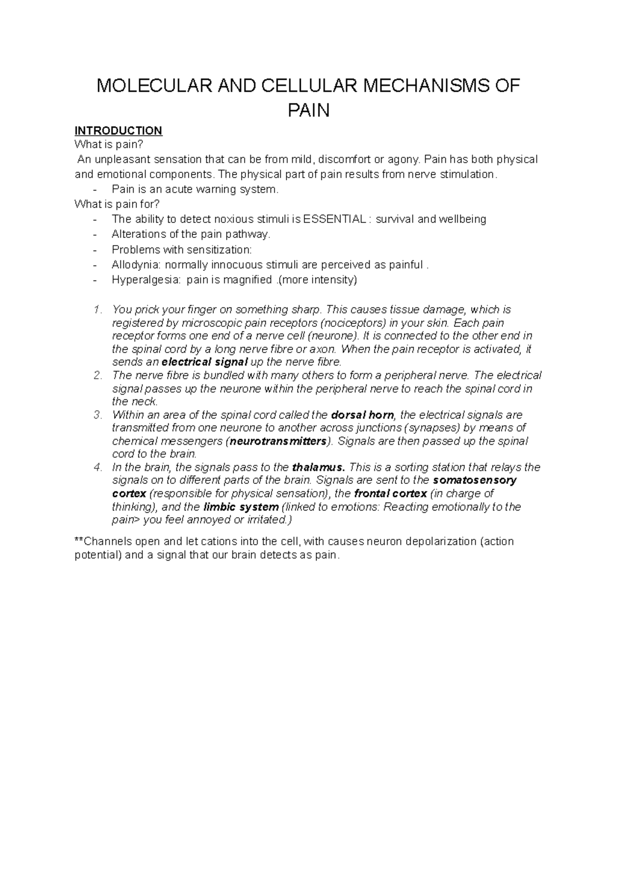 PAIN - etuk - MOLECULAR AND CELLULAR MECHANISMS OF PAIN INTRODUCTION ...