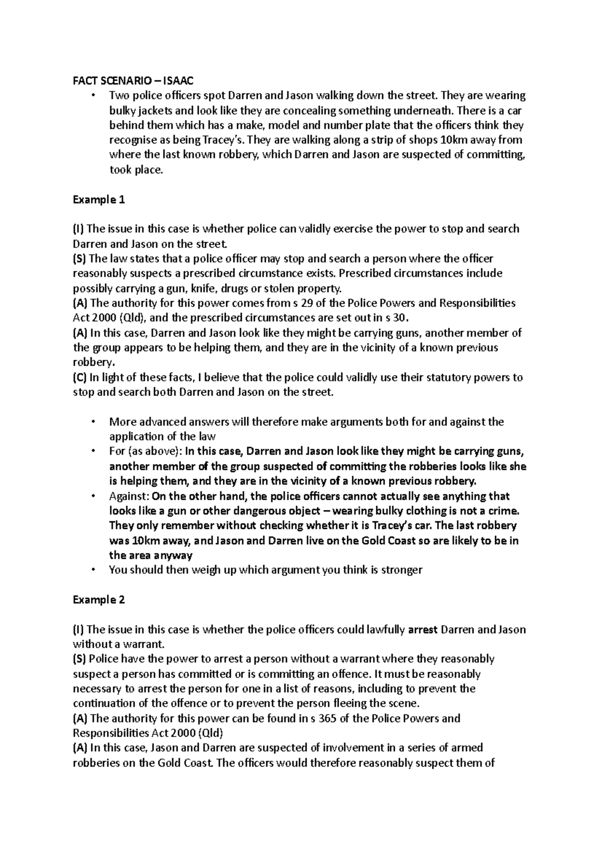 Isaac Model Question - Thurs - FACT SCENARIO – ISAAC Two police ...