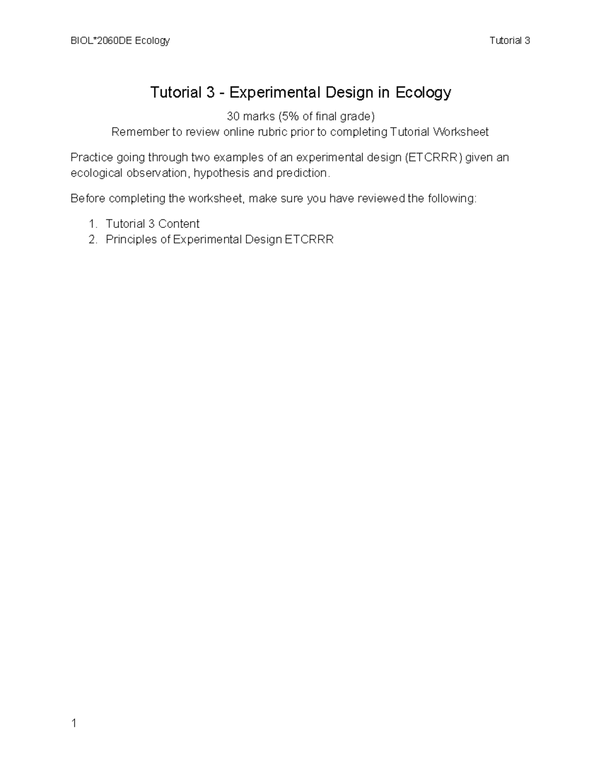 Tutorial 3-Assignment - BIOL*2060DE Ecology Tutorial 3 Tutorial 3 ...