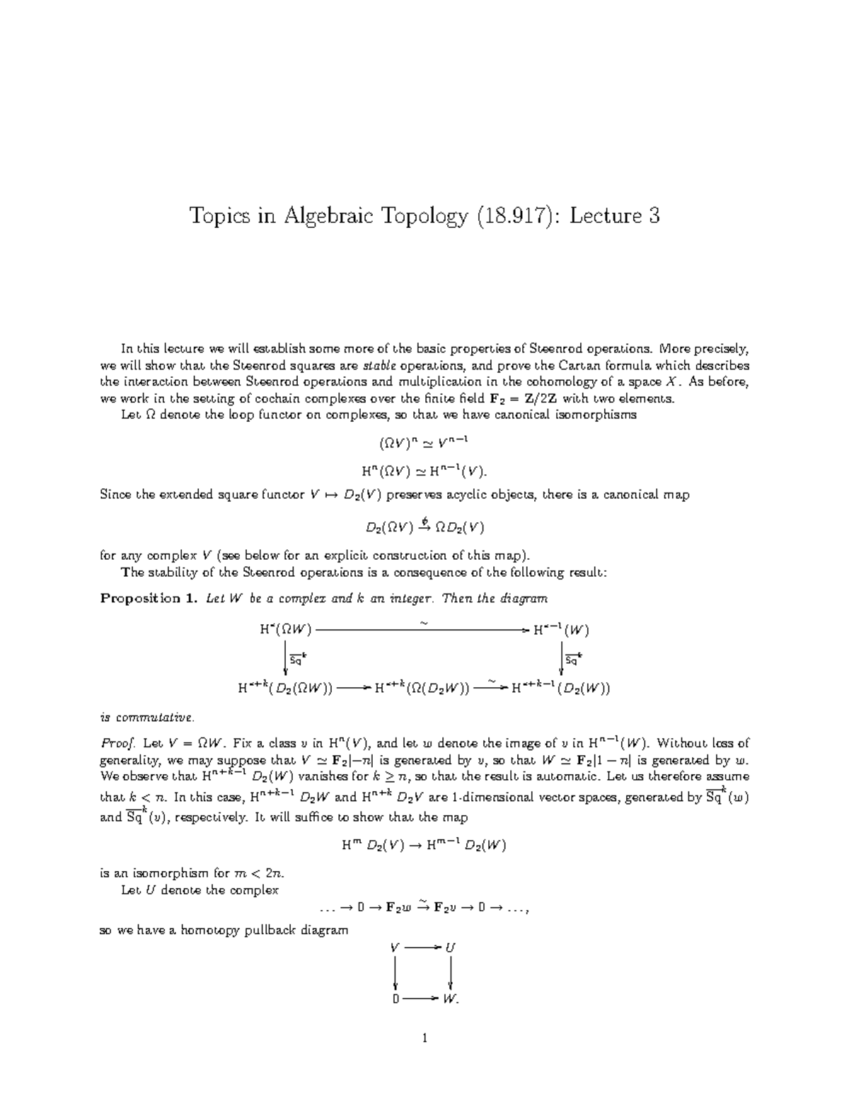 Topics in Algebraic Topology Lecture 3 - Topics in Algebraic Topology ...