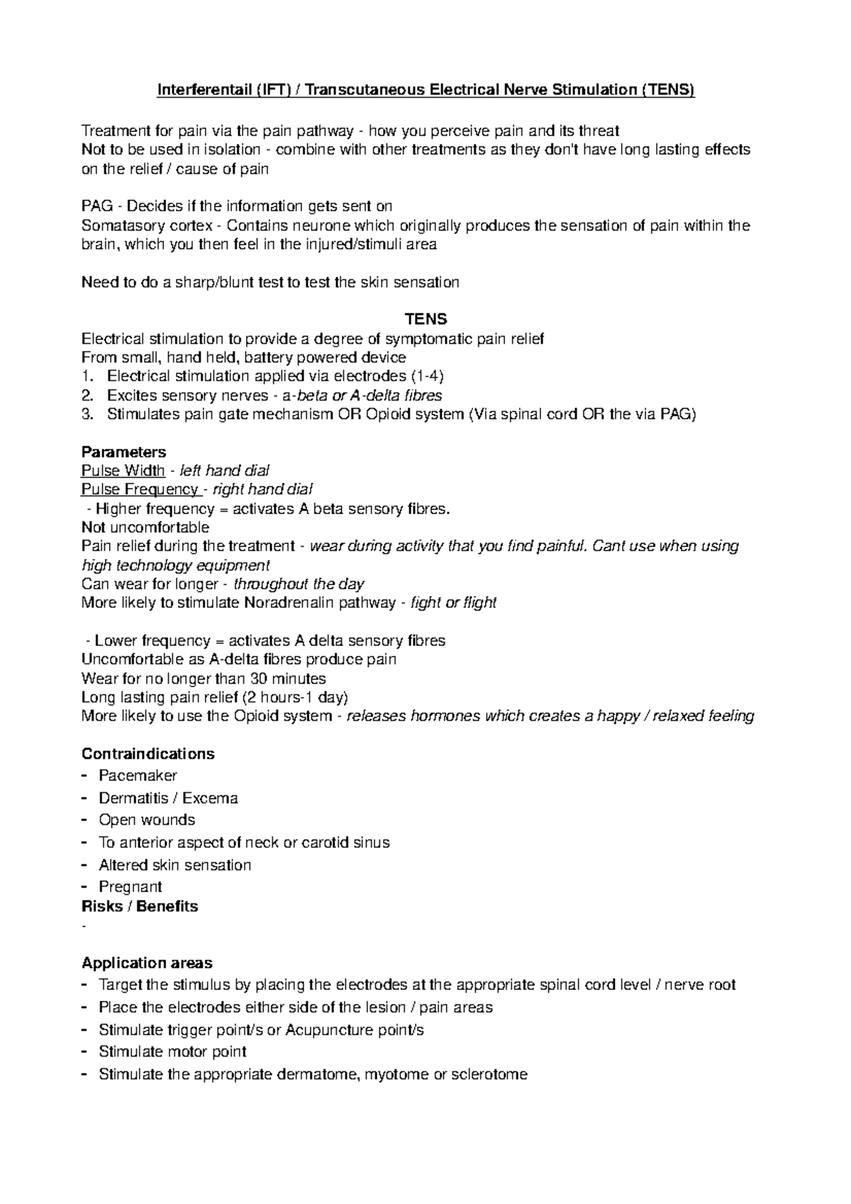 IFT : TENS - Types of electrotherapy treatment - IFT and TENS ...