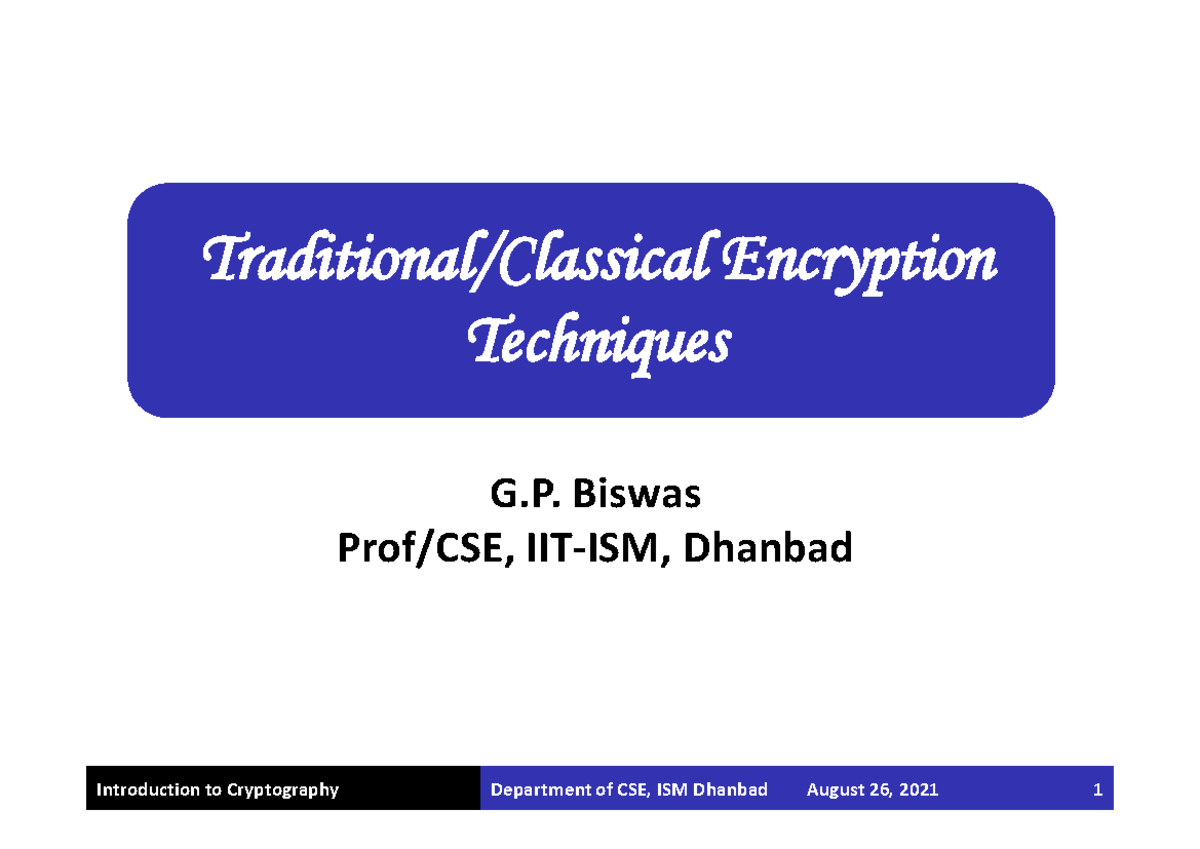 1. Traditional Techniques - Introduction to Cryptography Traditional ...