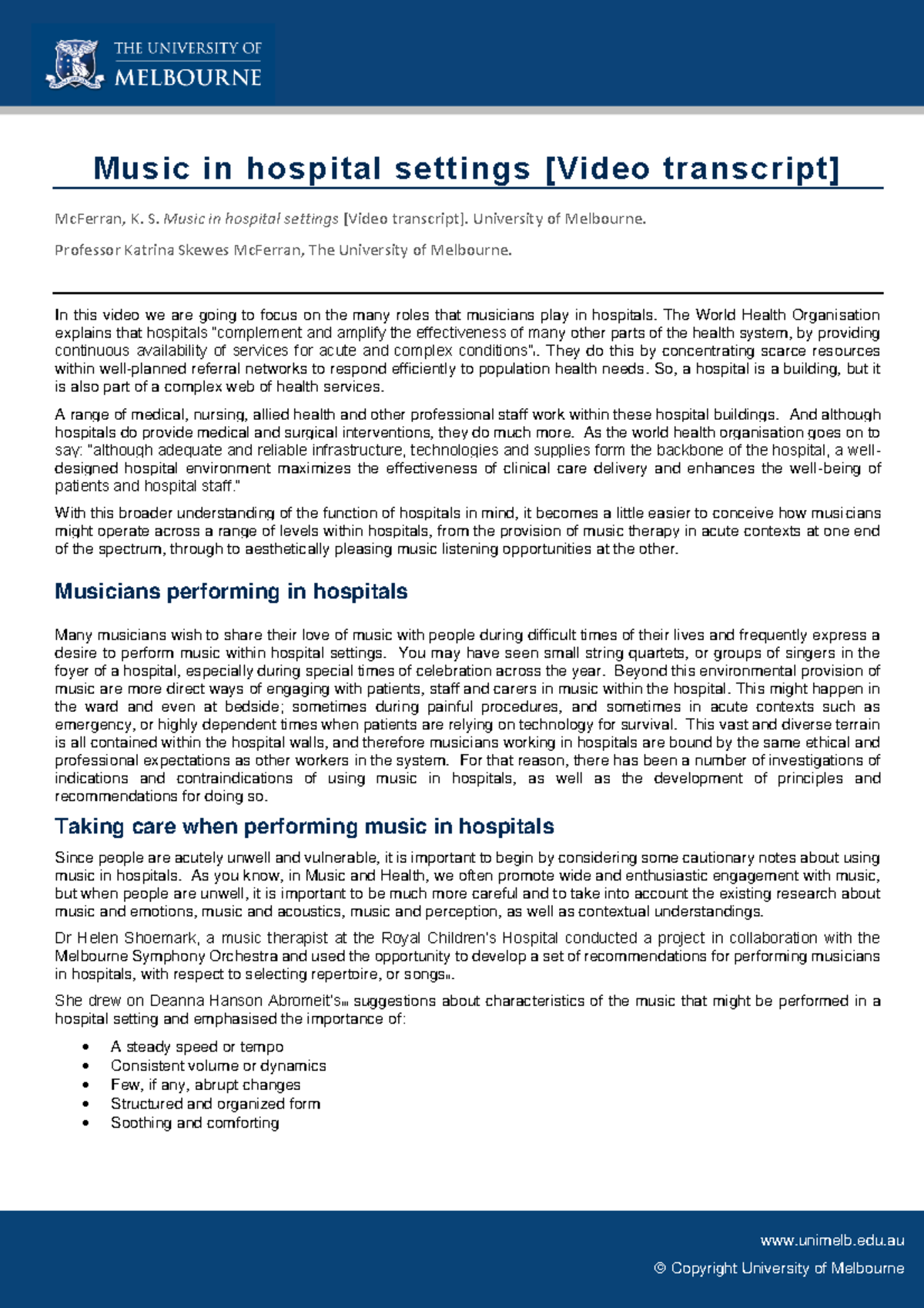 4.1 Music in hospitals - unimelb.edu © Copyright University of ...