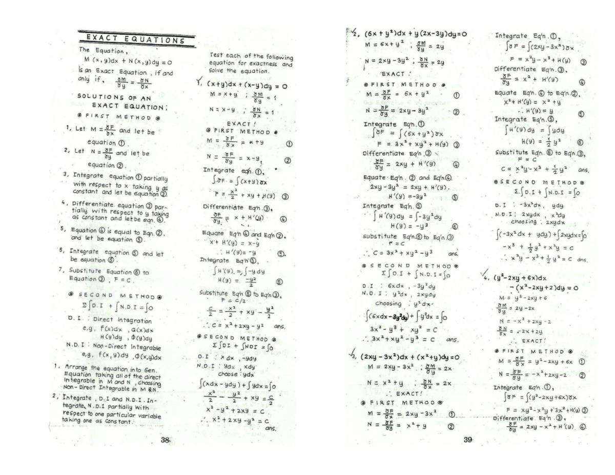Supplementary Notes 04 - Exact Equations - BS in Electrical Engineering ...