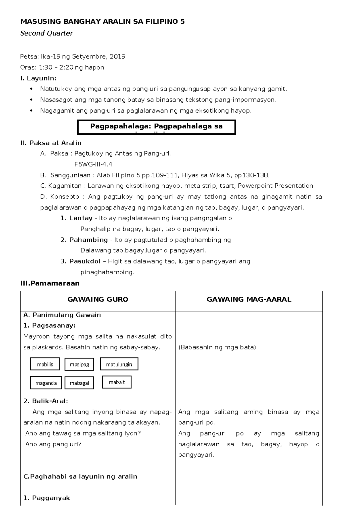 DLP COT FIL 2Q - Detailed Lesson Plan Filipino 5 - MASUSING BANGHAY ...