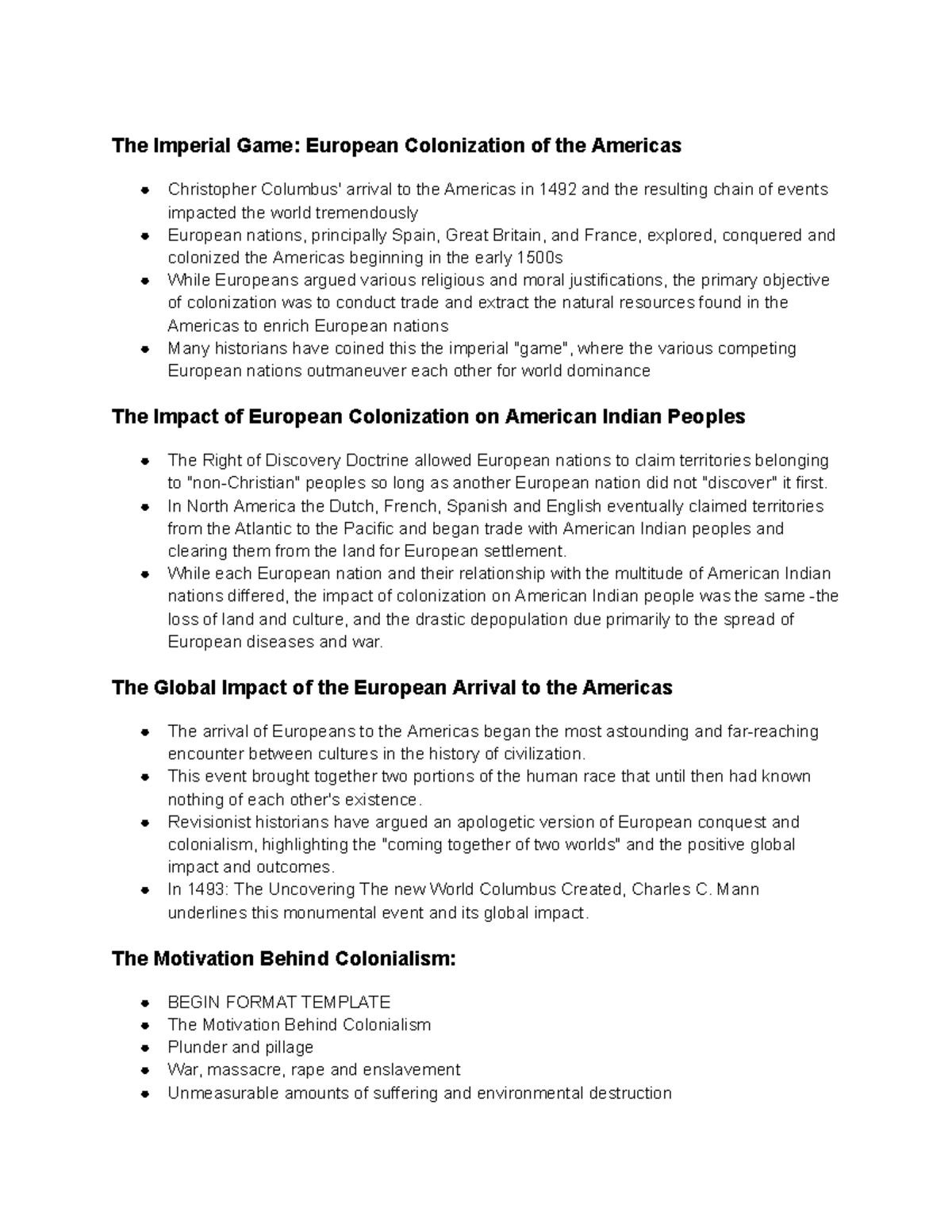 The Imperial Game European Colonization of the Americas - In North ...