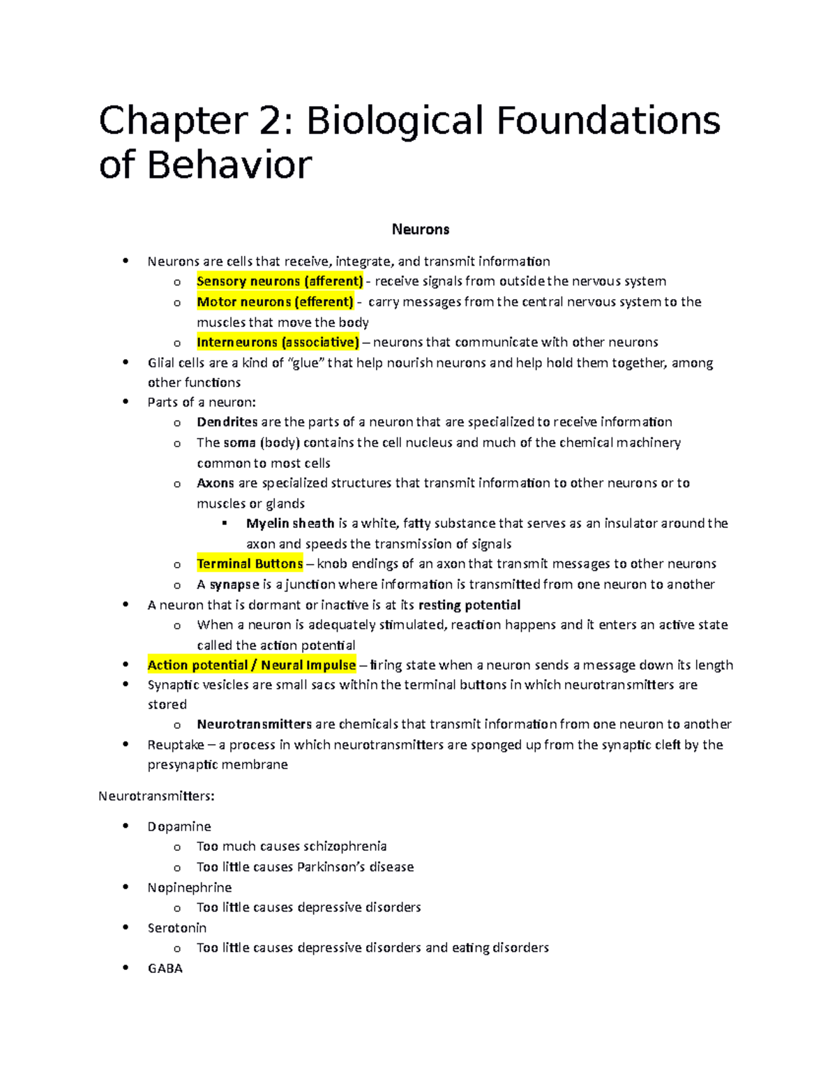 Chapter 2 - Taught by Graves - Chapter 2: Biological Foundations of ...